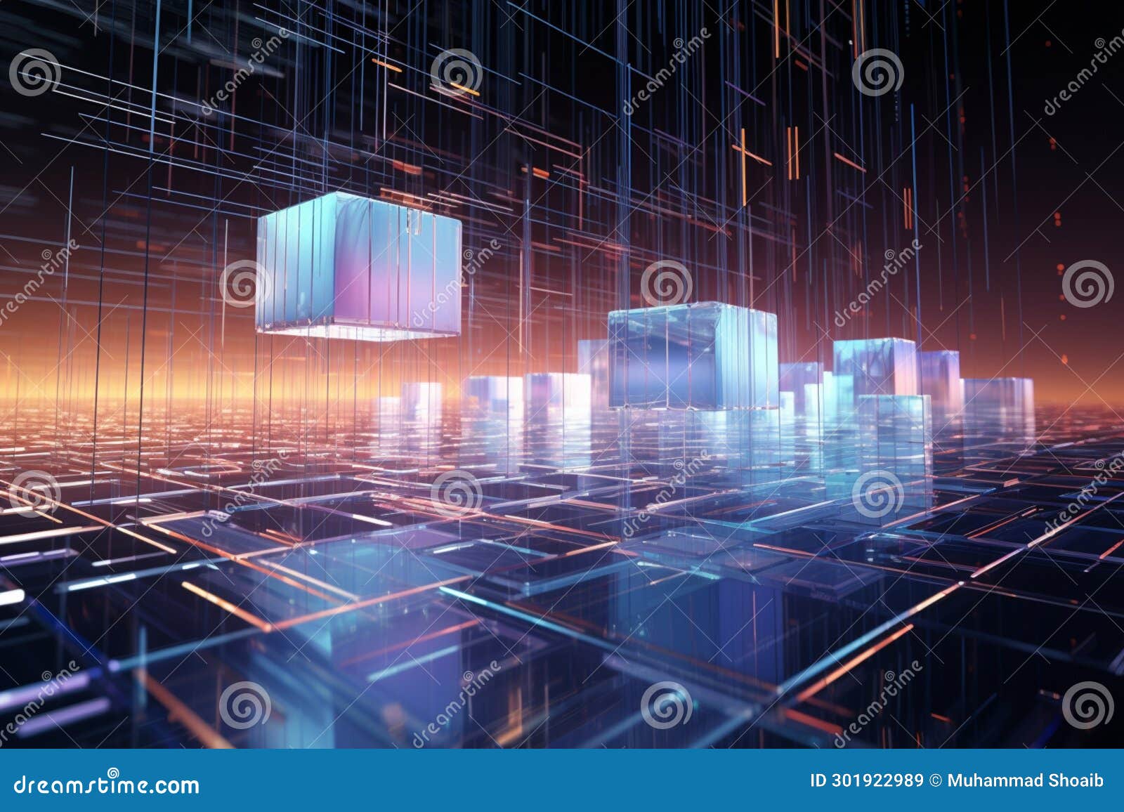 Visual Exploration Cube and Grid Space Depicted in 3D Rendering Stock ...