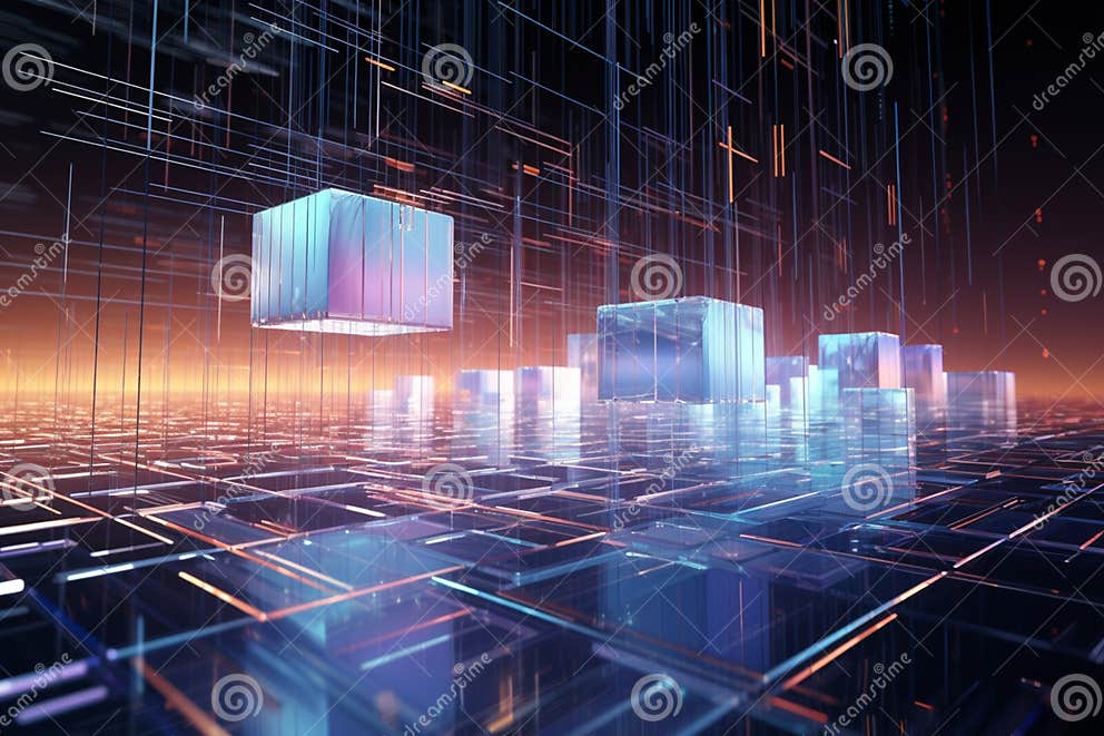 Visual Exploration Cube and Grid Space Depicted in 3D Rendering Stock ...