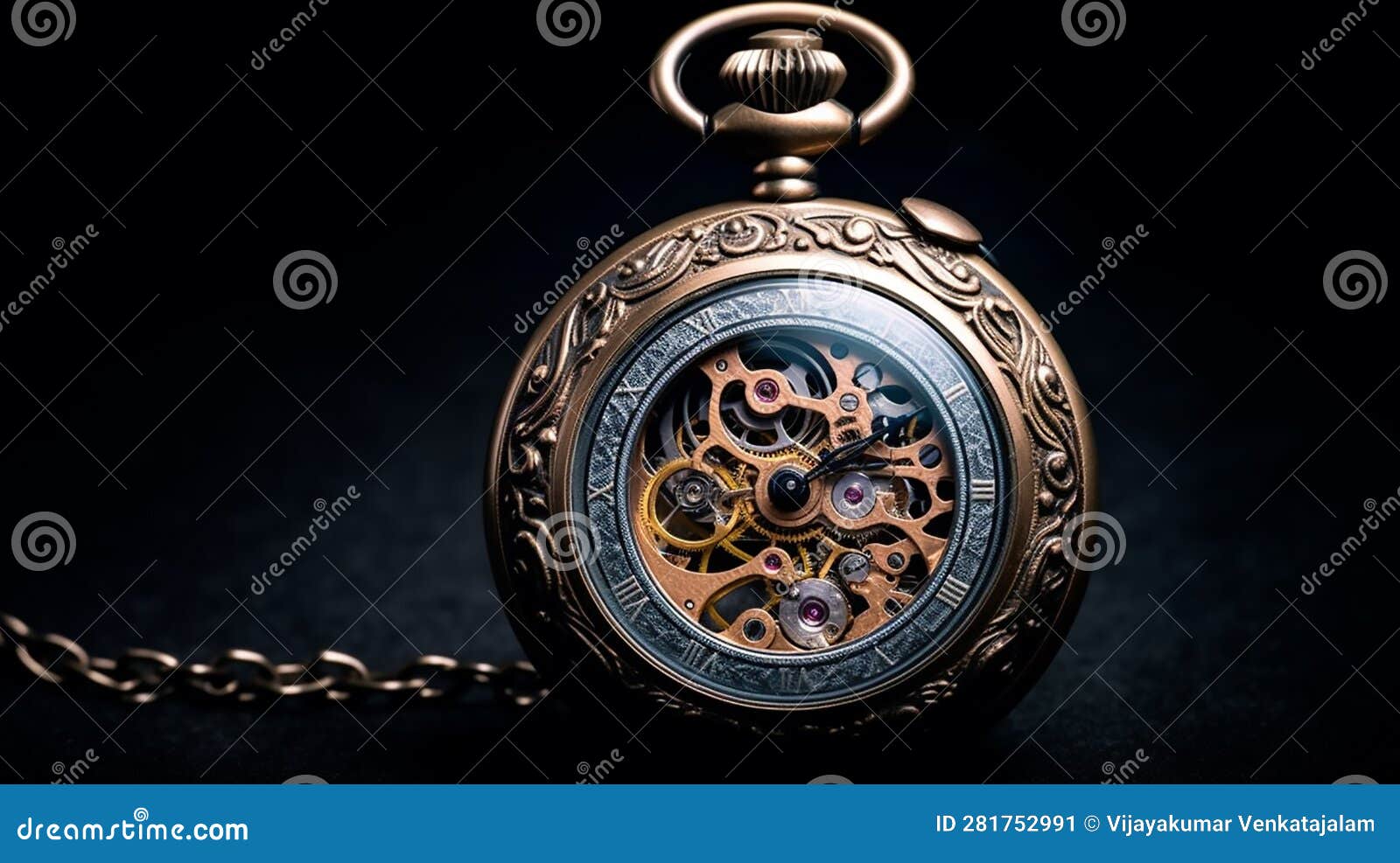 A Visual Exploration of a Pocket Watch Against a White Backdrop Stock ...