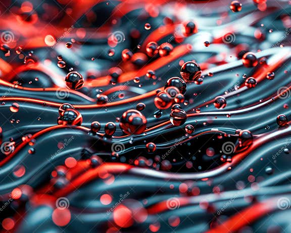 Abstract Fluid Dynamics Liquid Ripples and Spheres, Interacting with Fluid, Their Chosen ...