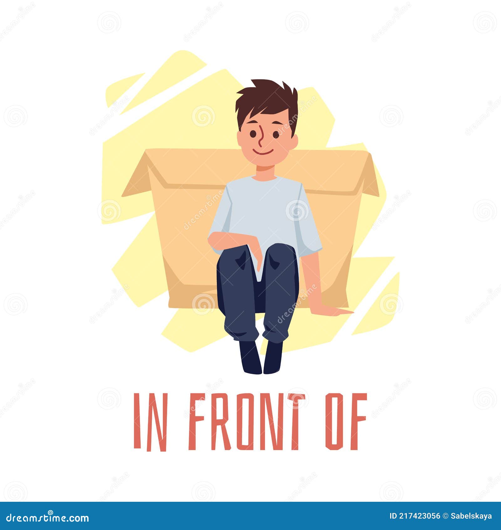 Visual of in Front of Preposition of Place, Flat Vector Illustration ...