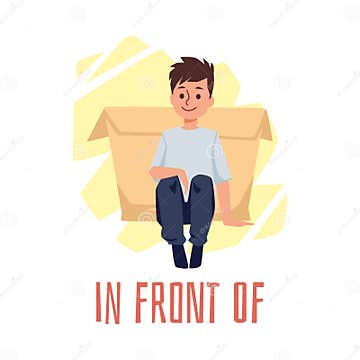 Visual of in Front of Preposition of Place, Flat Vector Illustration ...