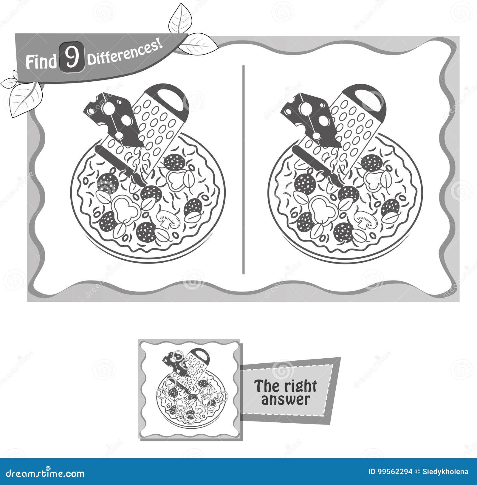 Find 9 Differences Game Pizza Stock Illustration - Illustration of ...