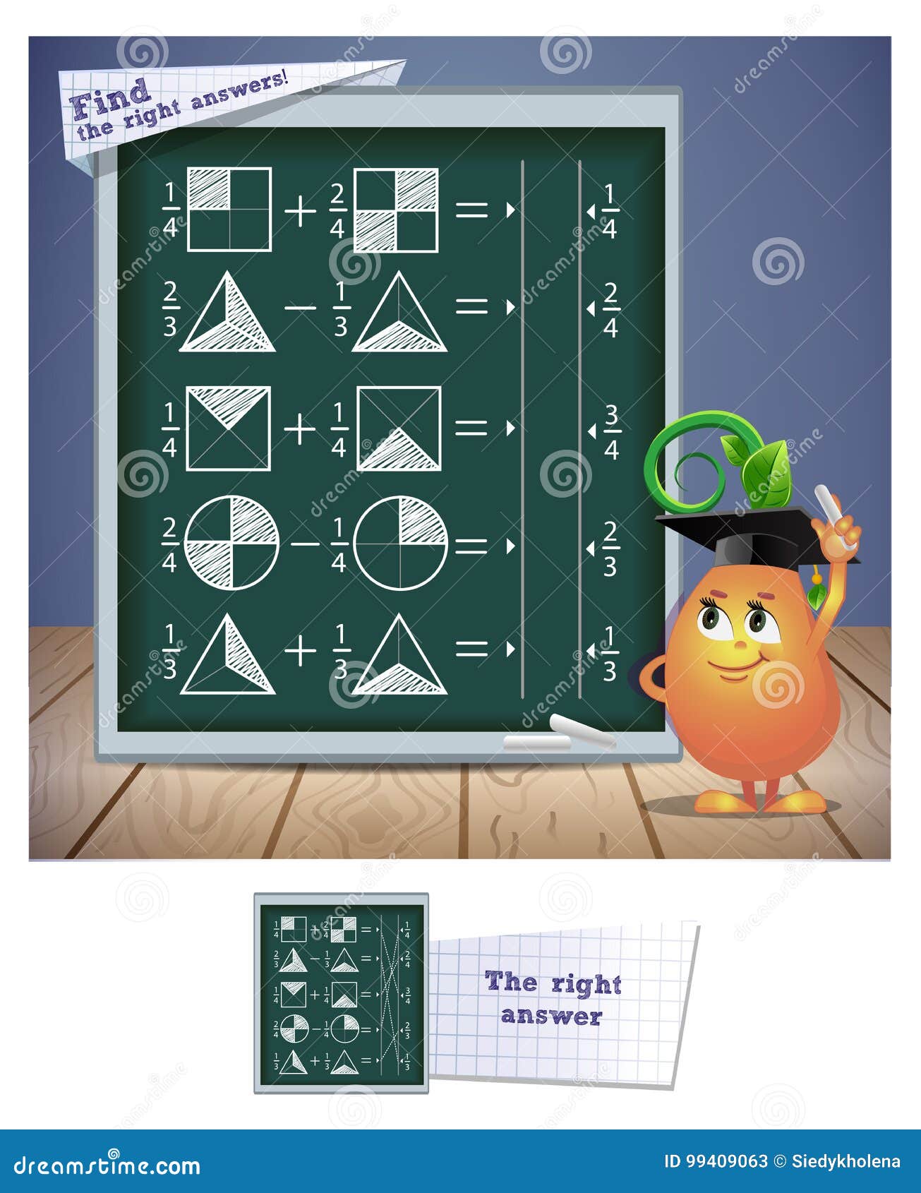 Fractions right answer stock illustration. Illustration of school ...