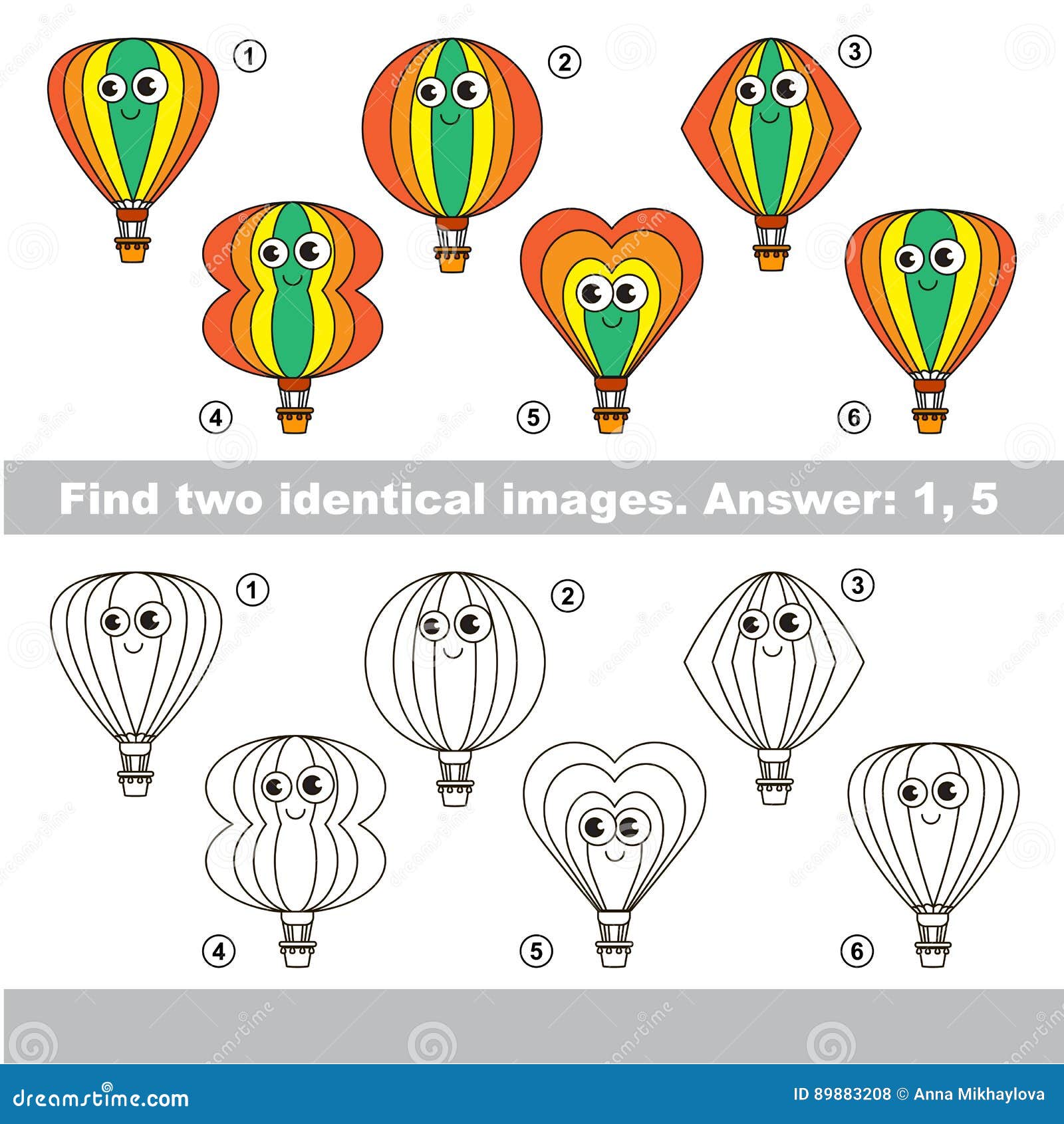 Visual Game. Find Hidden Couple of Balloons Stock Vector - Illustration ...