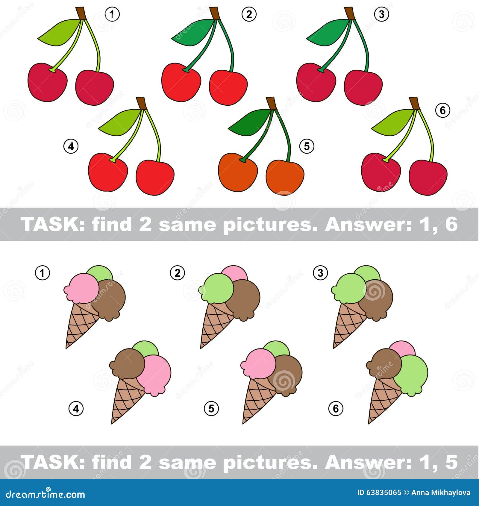 Visual Game. Find Hidden Couple of Cherry and Ice-cream Stock Vector ...