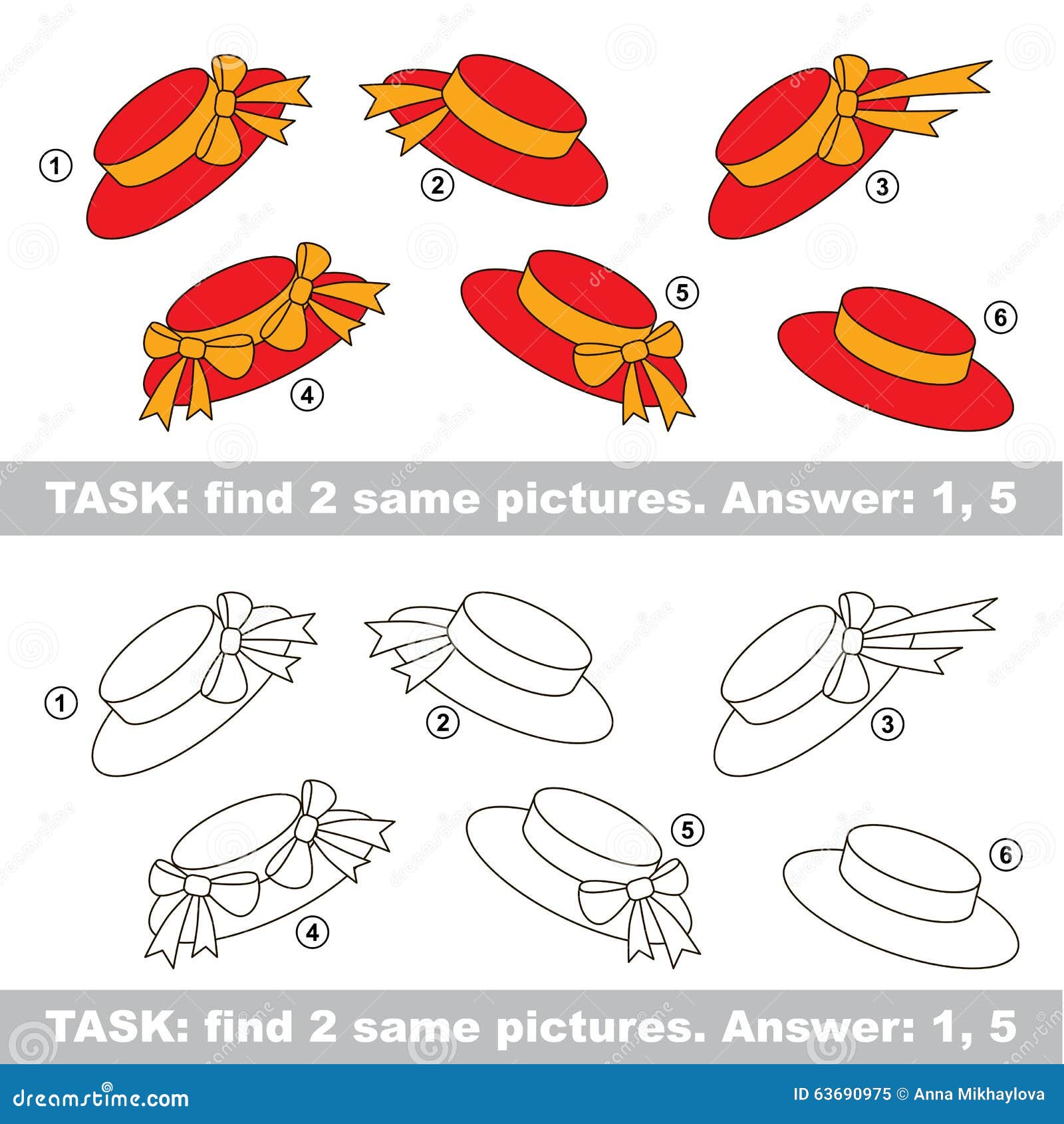 Visual Game. Find Hidden Couple of Hat Stock Vector - Illustration of ...