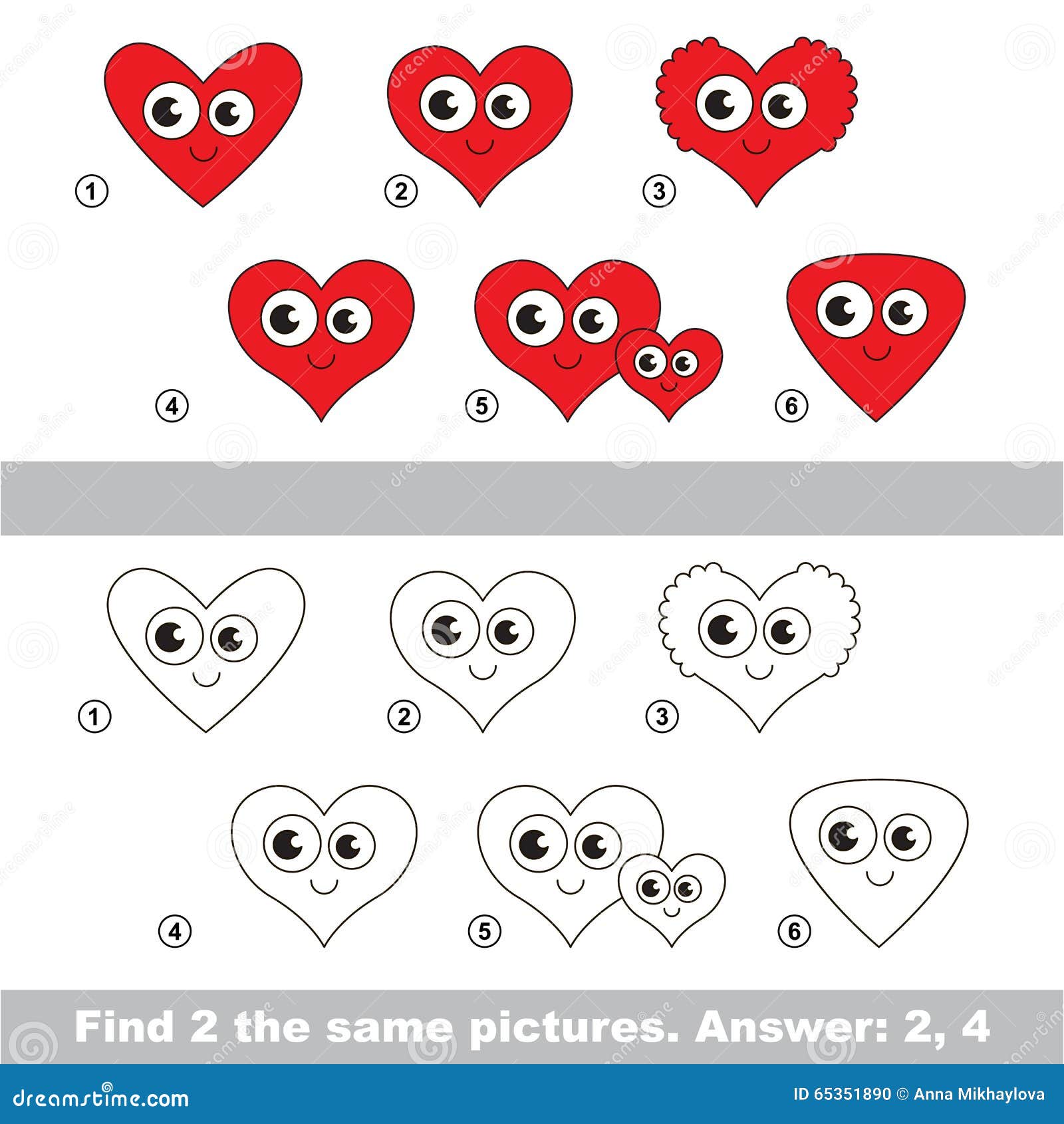 Visual Game. Find Hidden Couple of Hearts Stock Vector - Illustration ...