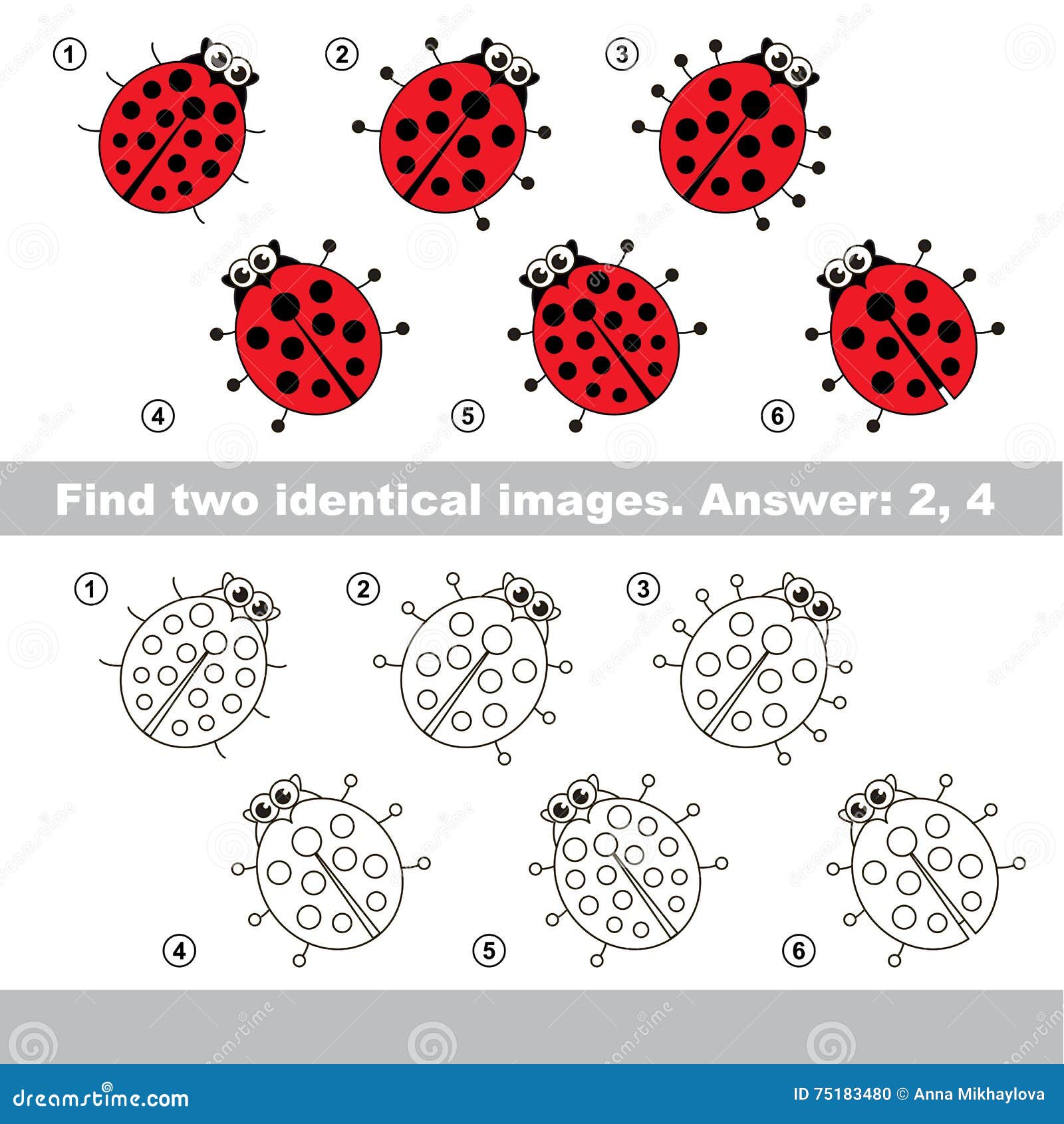 Visual Game. Find Hidden Couple of Ladybugs. Stock Vector ...