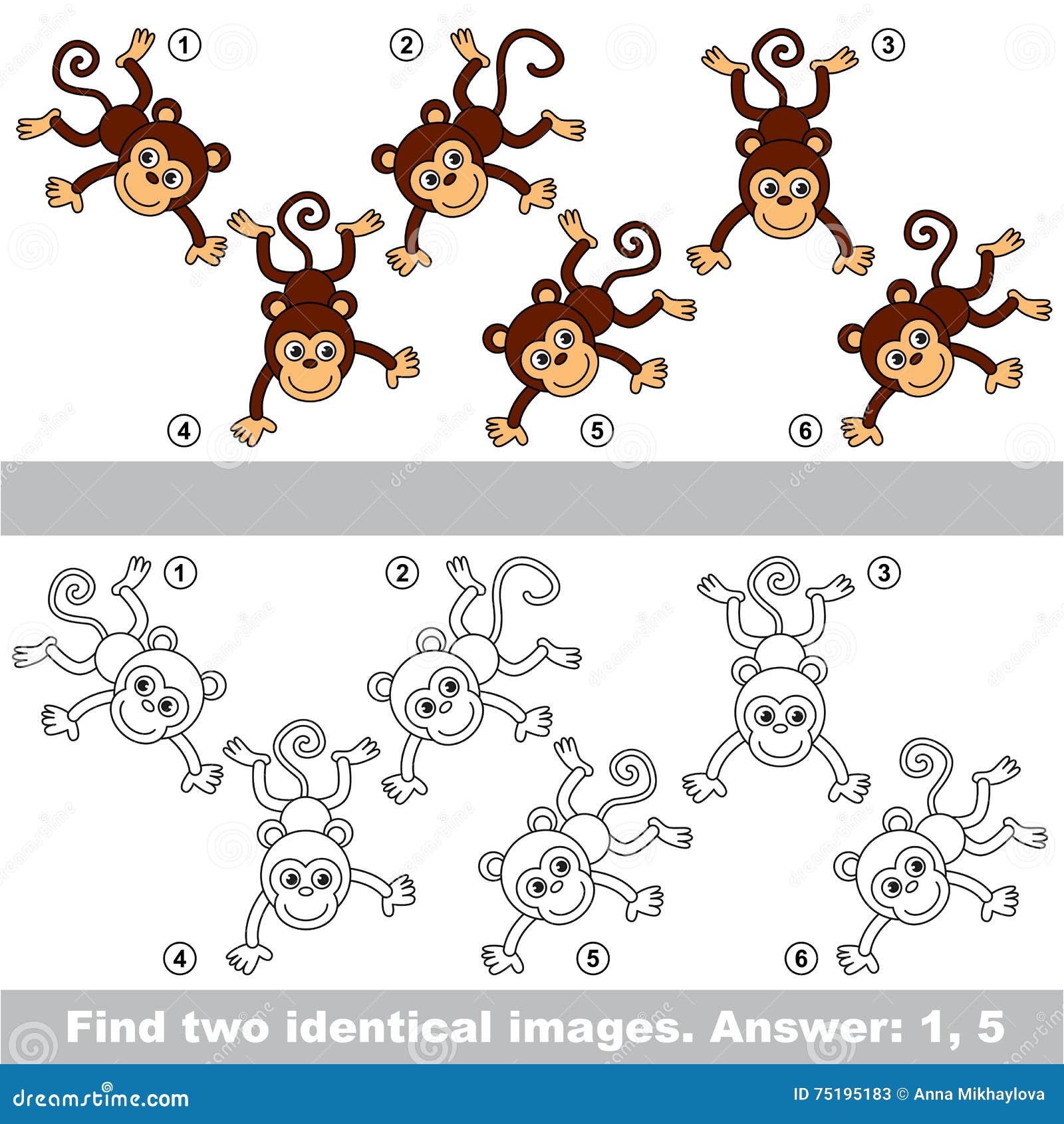 Visual Game. Find Hidden Couple of Monkey. Stock Vector - Illustration ...