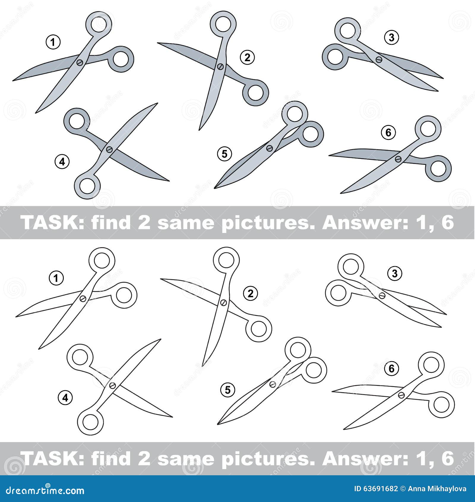 Visual Game. Find Hidden Couple of Scissors Stock Vector - Illustration ...