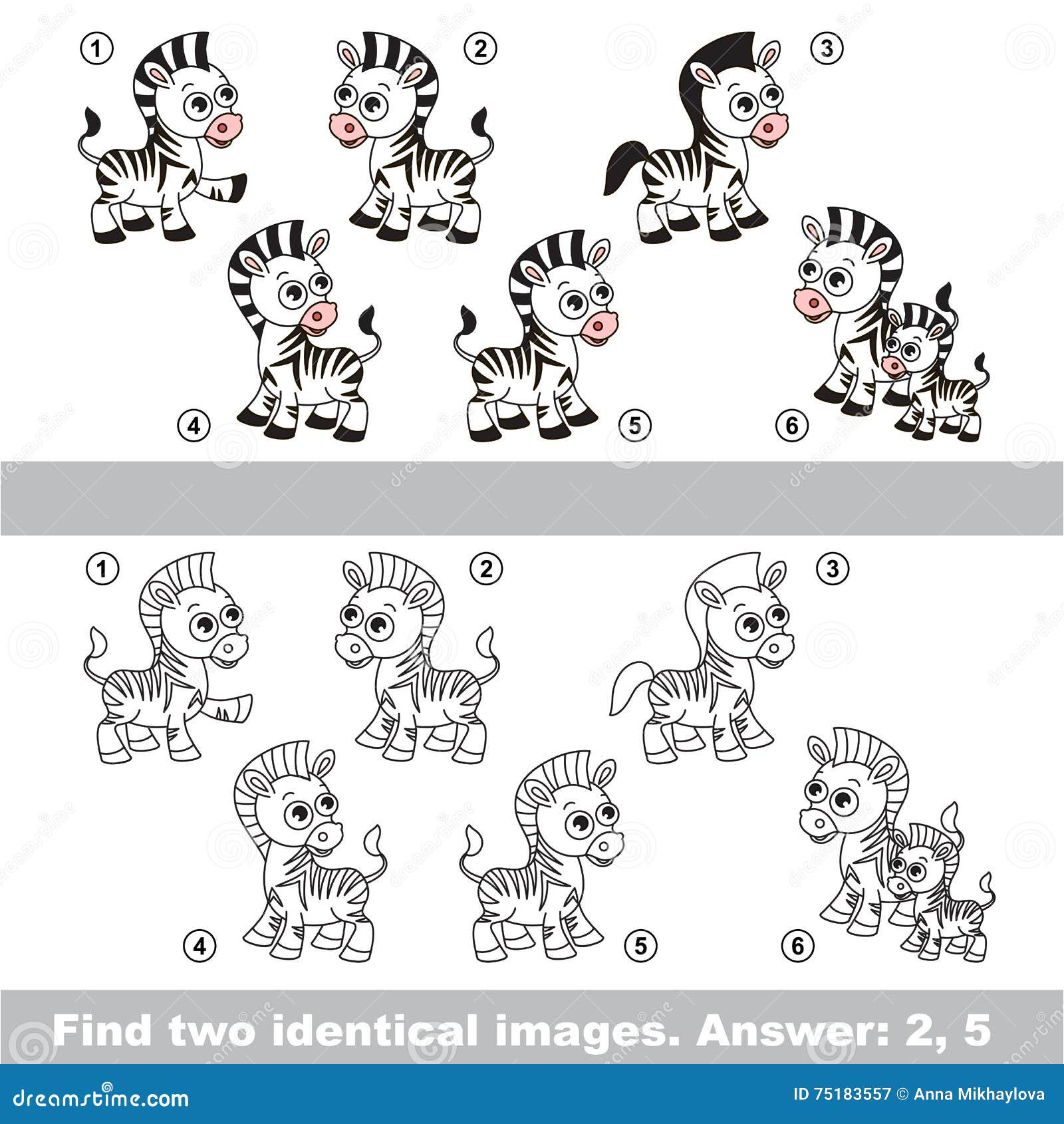 Visual Game. Find Hidden Couple of Zebras. Stock Vector - Illustration ...
