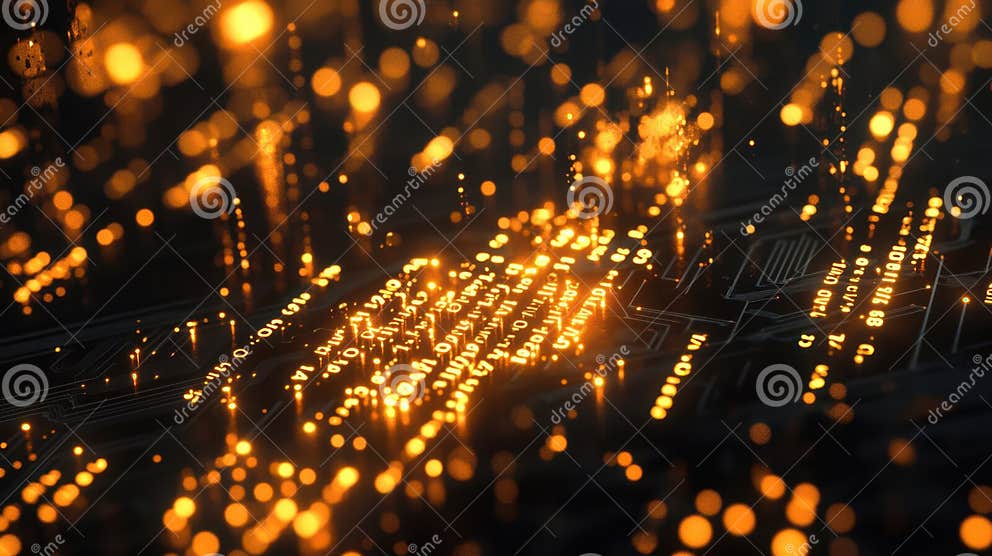 Visual of Glowing Binary Code on a Microchip Circuit Representing Deep ...