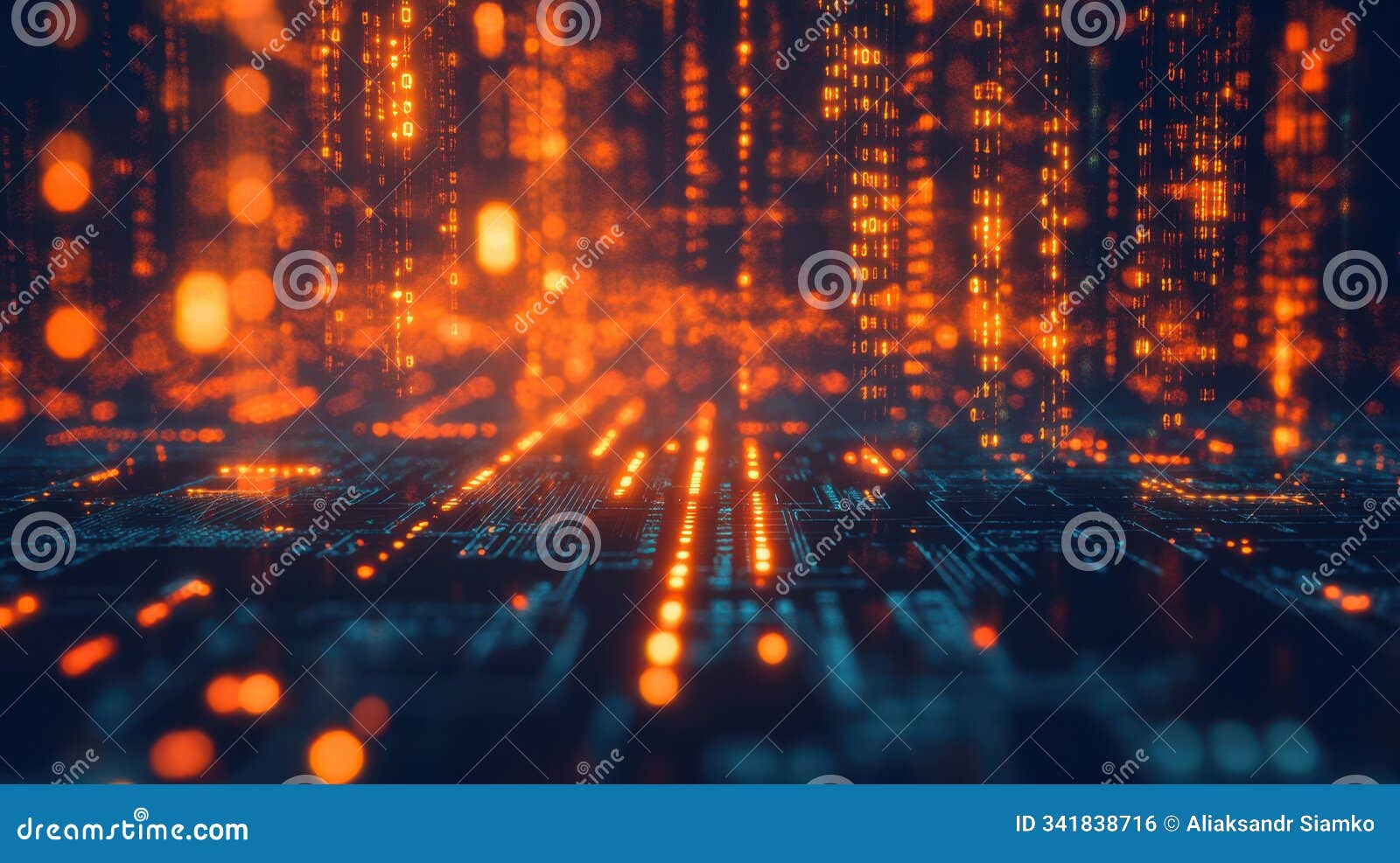 Visual of Glowing Binary Code on a Microchip Circuit Representing Deep Machine Learning and ...