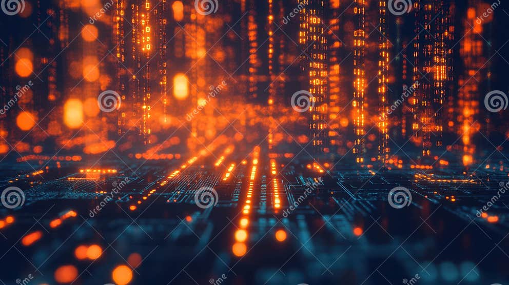Visual Of Glowing Binary Code On A Microchip Circuit Representing Deep