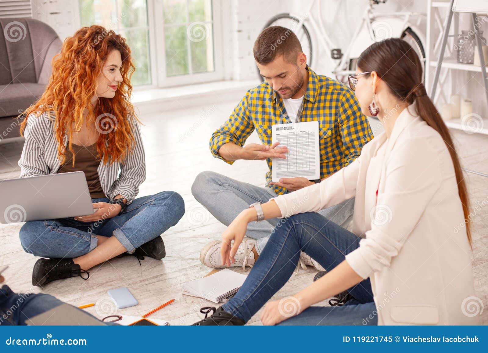 Enthusiastic Three Students Having Discussion Stock Image - Image of ...