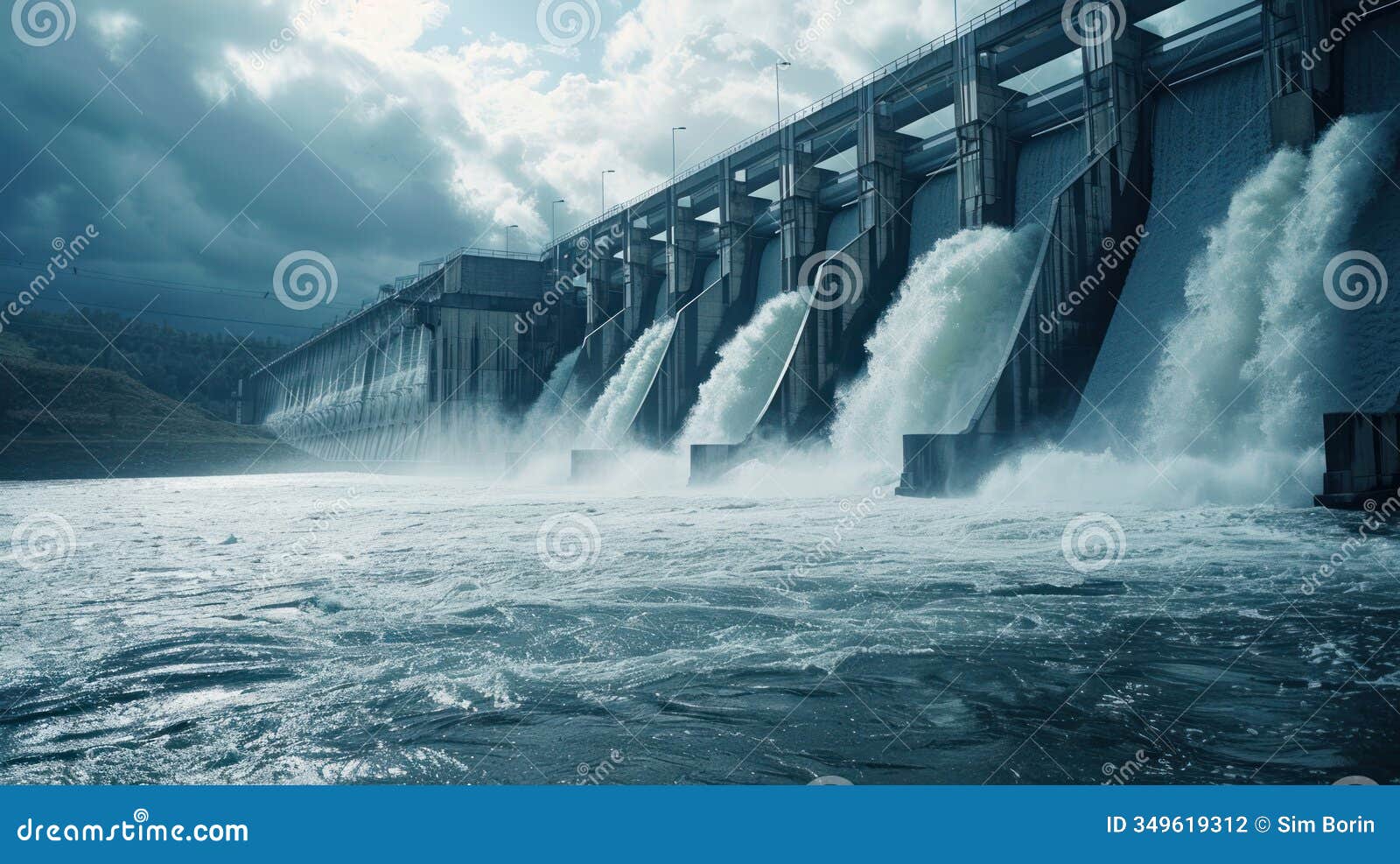 A Visual of a Hydroelectric Dam with Flowing Water and a Power Stock ...