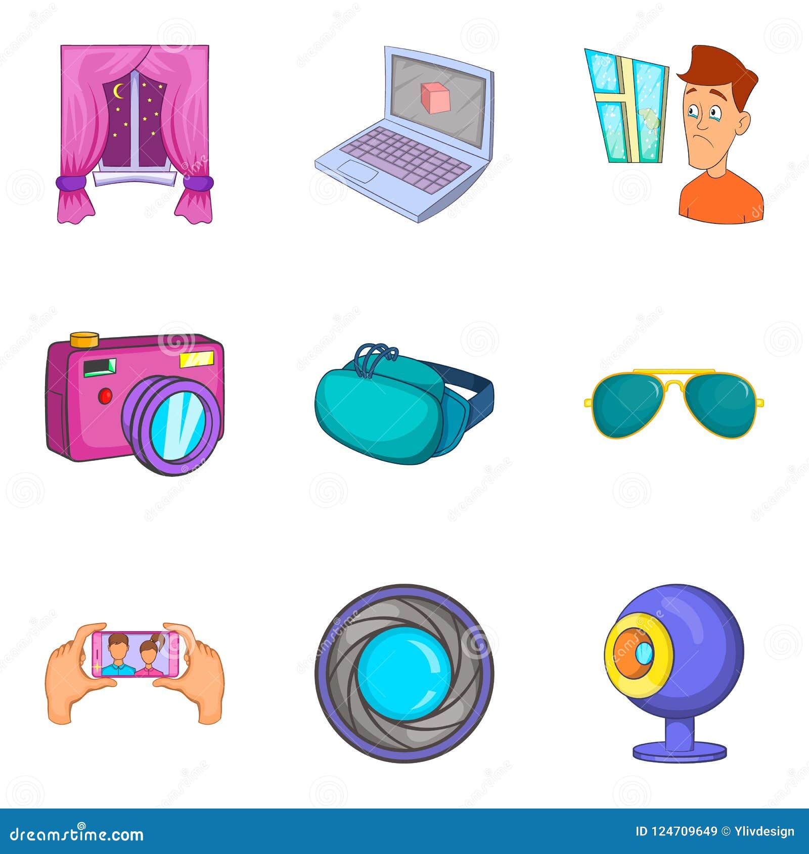 Visual Icons Set, Cartoon Style Stock Illustration - Illustration of ...