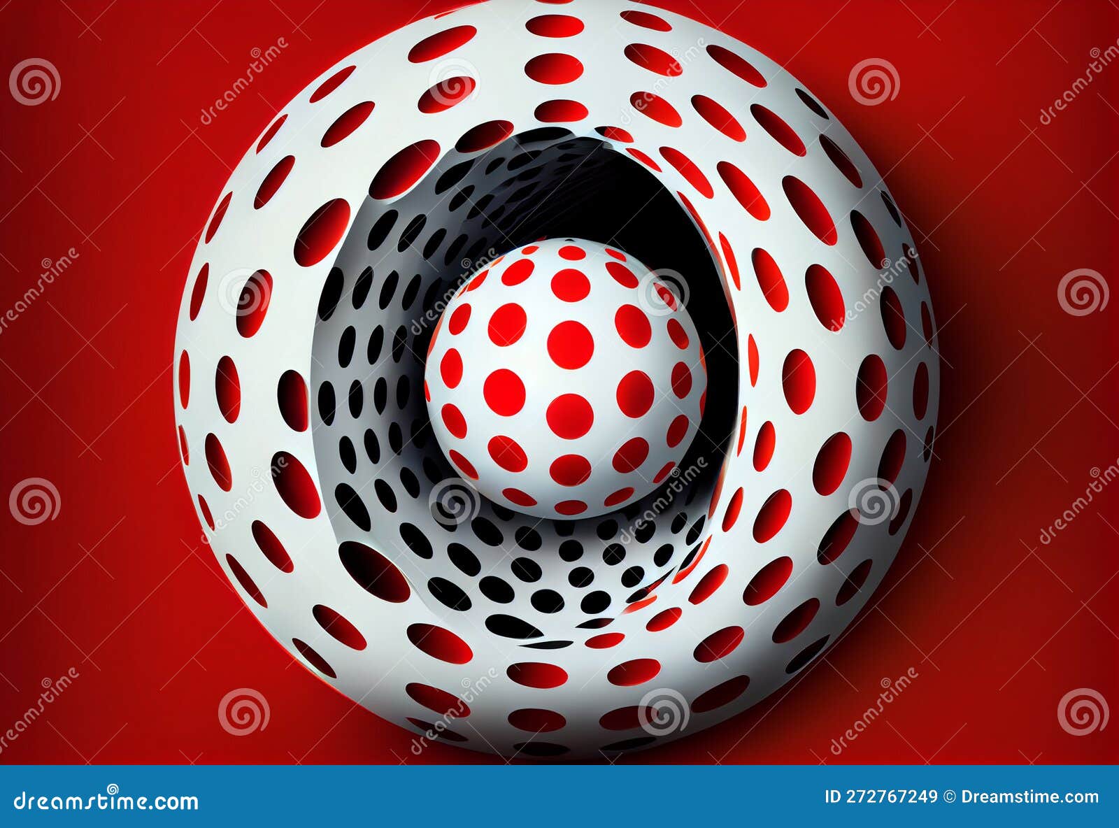 Visual Illusion. a Ball is Moving on Rotating Mottled Red White Hole ...