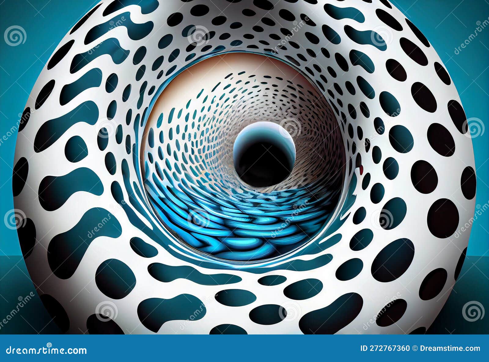 Visual Illusion. a Ball is Moving on Rotating Mottled White Blue Hole ...