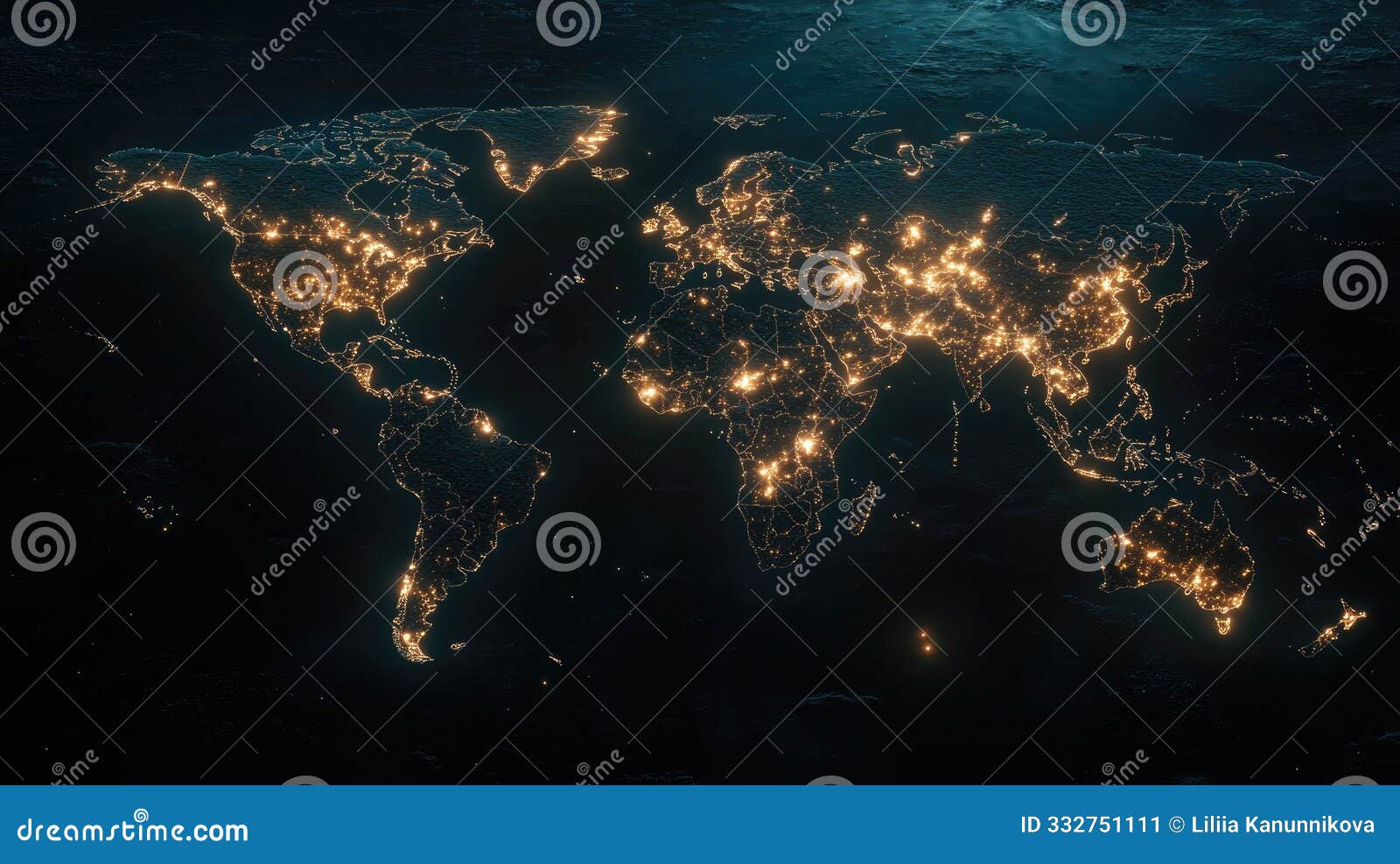 This Visual Illustrates a World Map with Illuminated Pathways ...