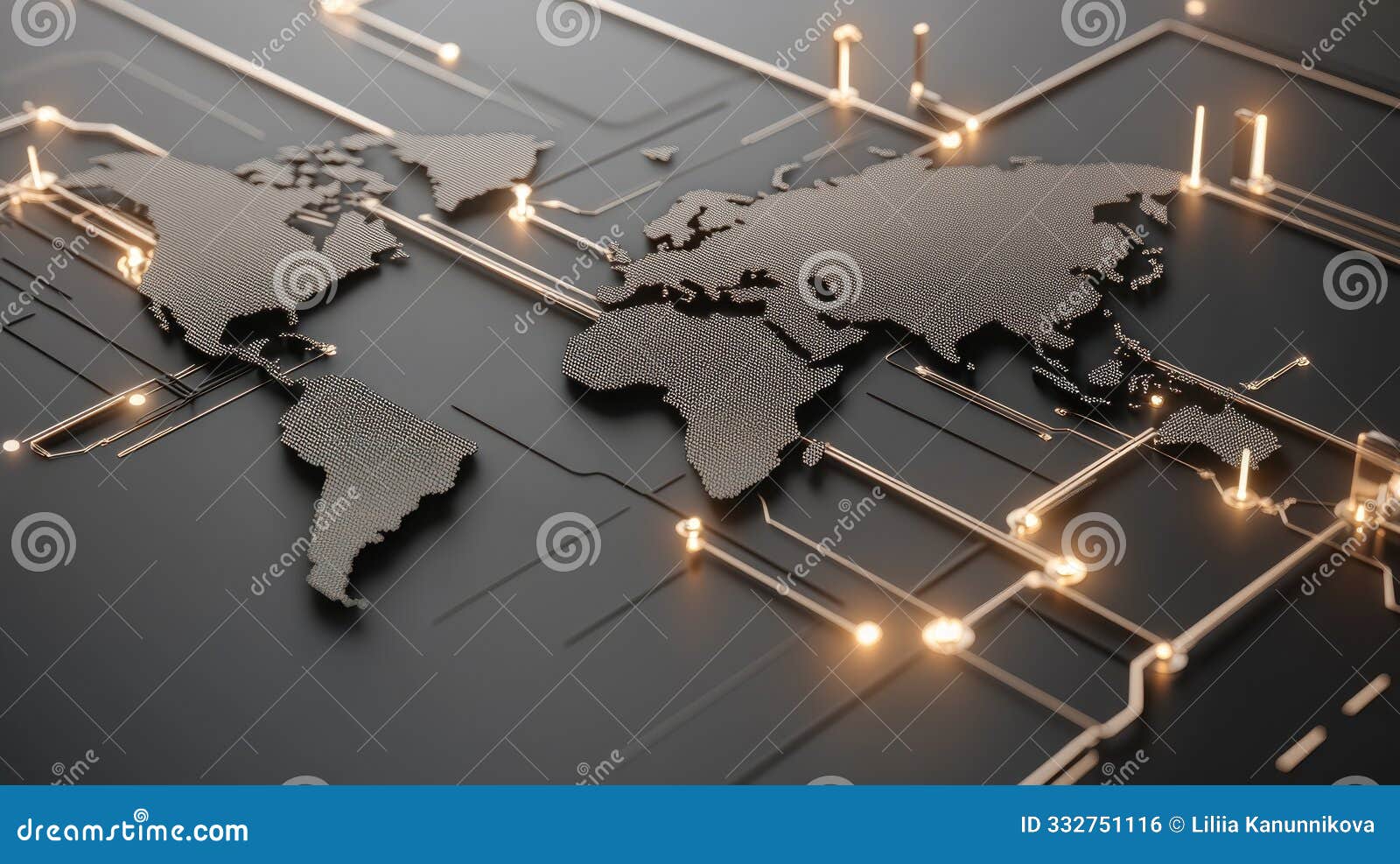 This Visual Illustrates a World Map with Illuminated Pathways ...