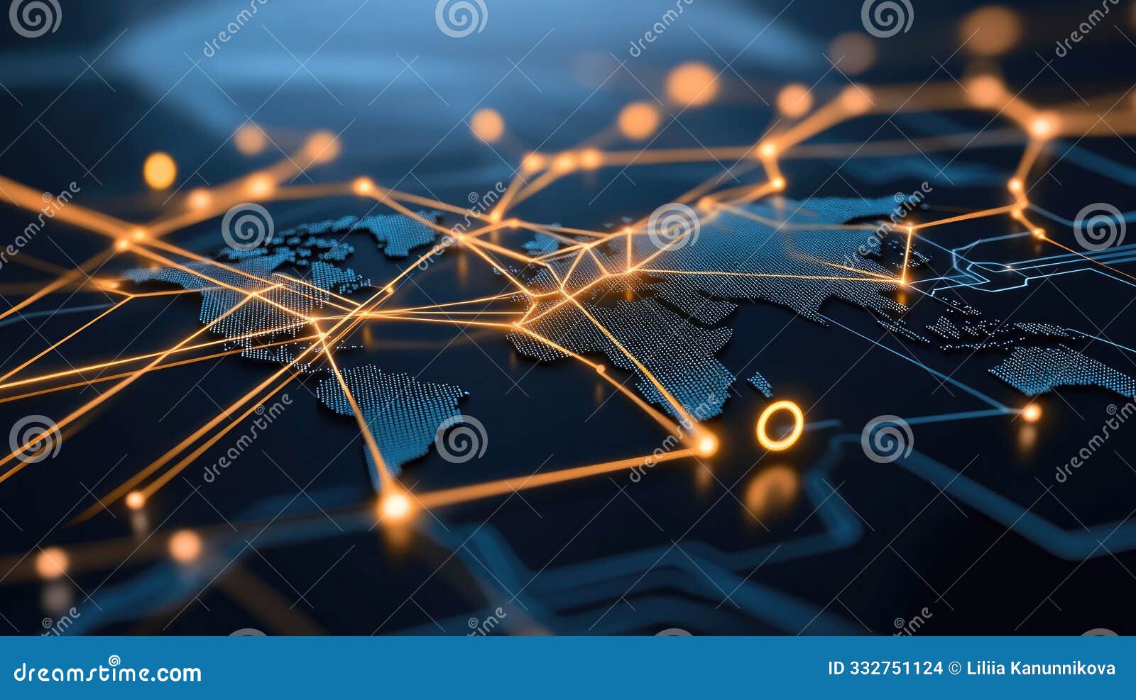 This Visual Illustrates a World Map with Illuminated Pathways ...