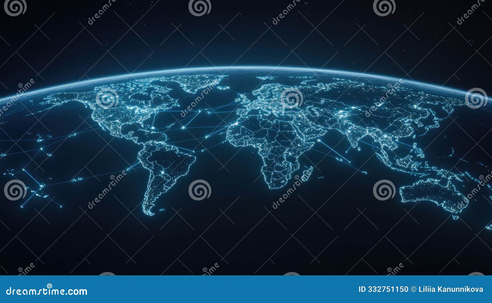 This Visual Illustrates a World Map with Illuminated Pathways ...