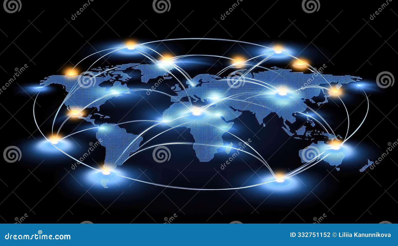 This Visual Illustrates a World Map with Illuminated Pathways ...