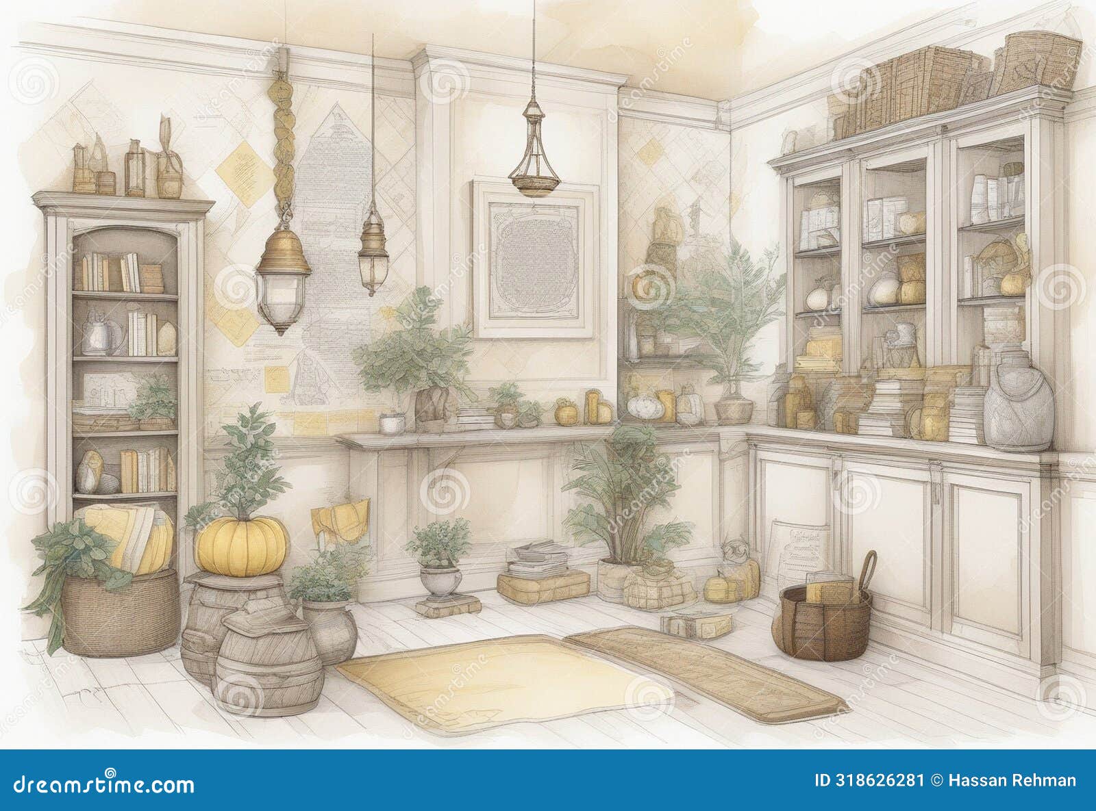 A Visual Journey through Cozy Technical Drawings Stock Illustration ...