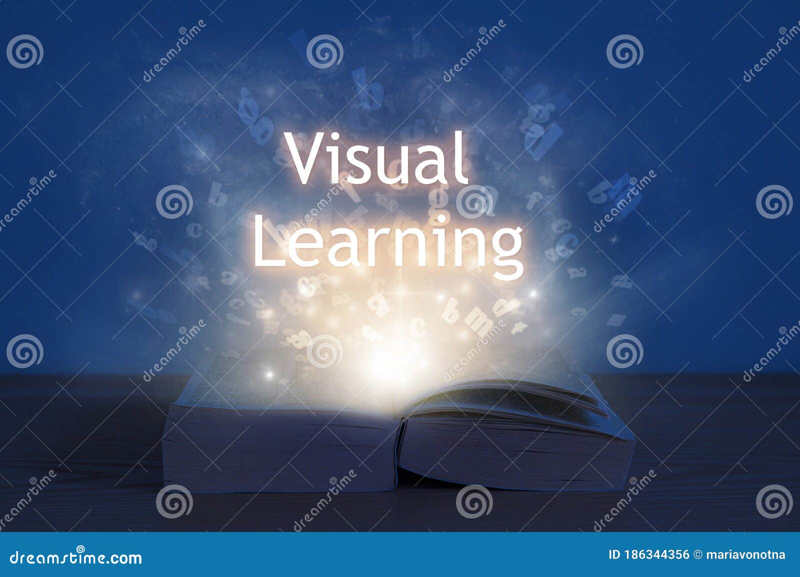 Visual Learning. Light Coming from Open Book with Words Visual Learning ...