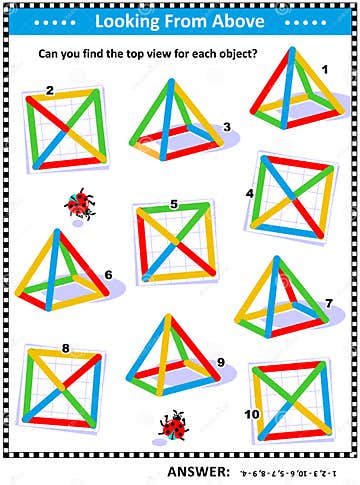 Visual Math Puzzle - Find the Top View for Colorful Wire Objects Stock ...