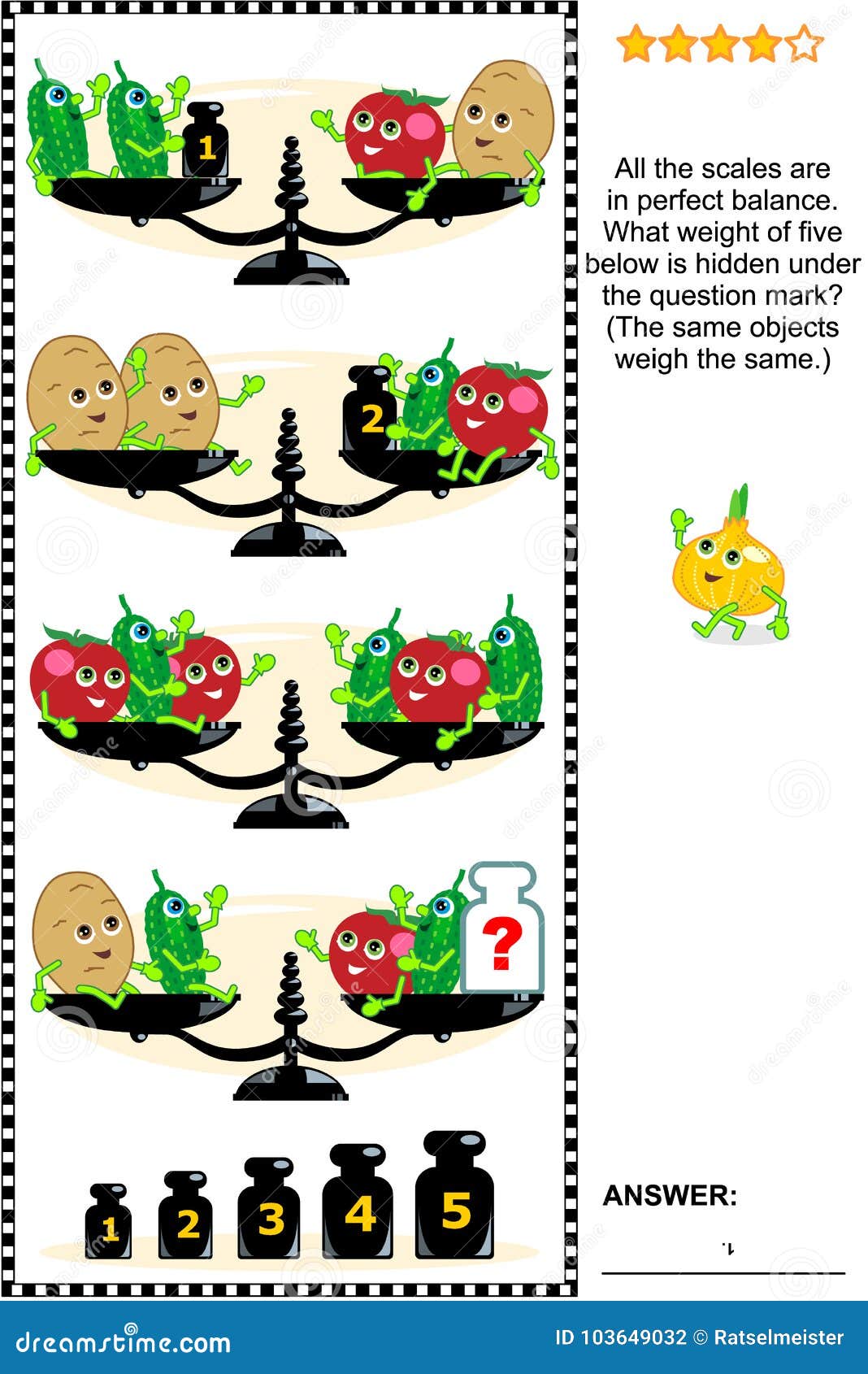 Visual Math Puzzle with Scales, Weights and Vegetables Stock Vector ...