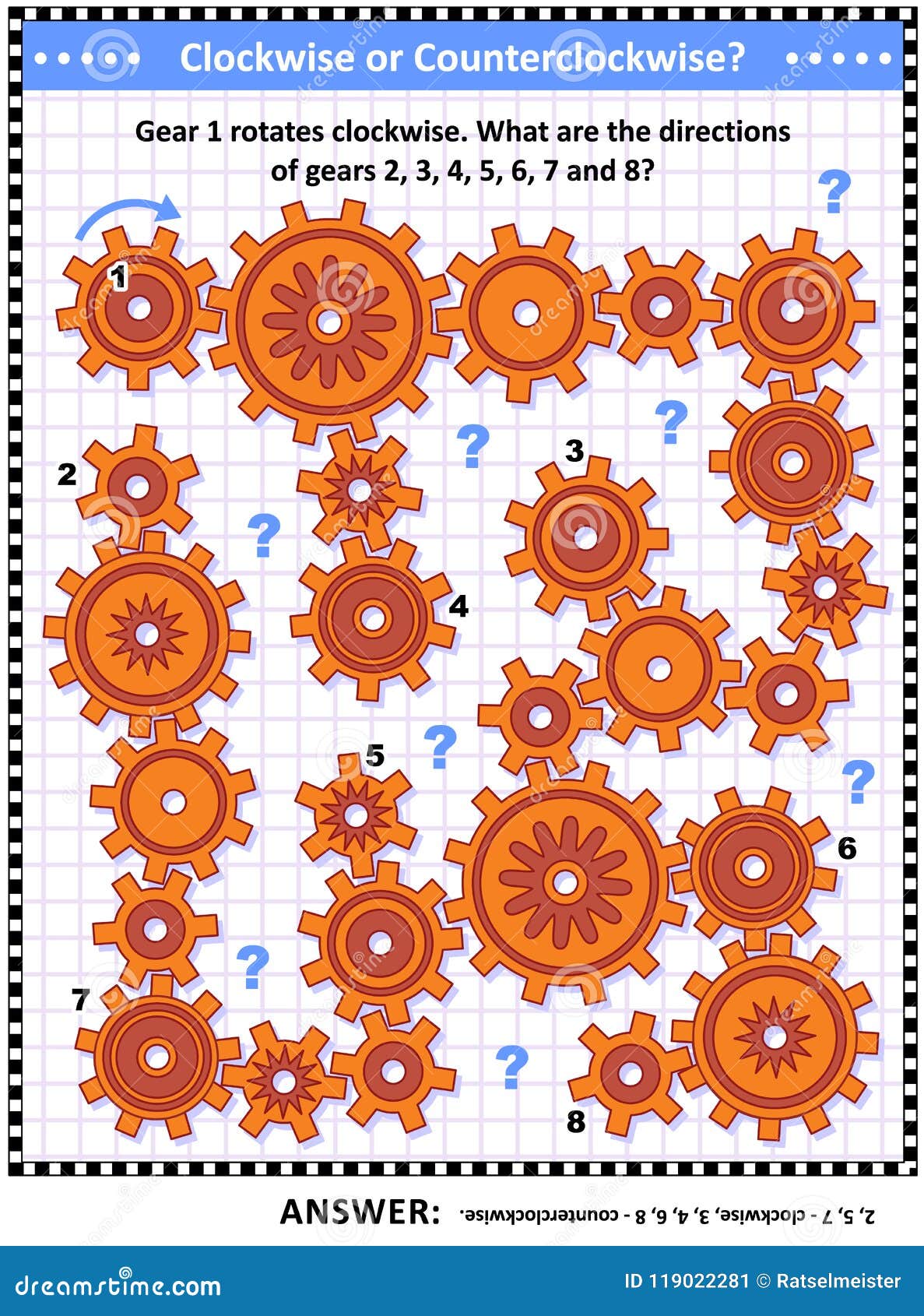 Visual Mechanics or Math Puzzle with Rotating Gears Stock Vector ...