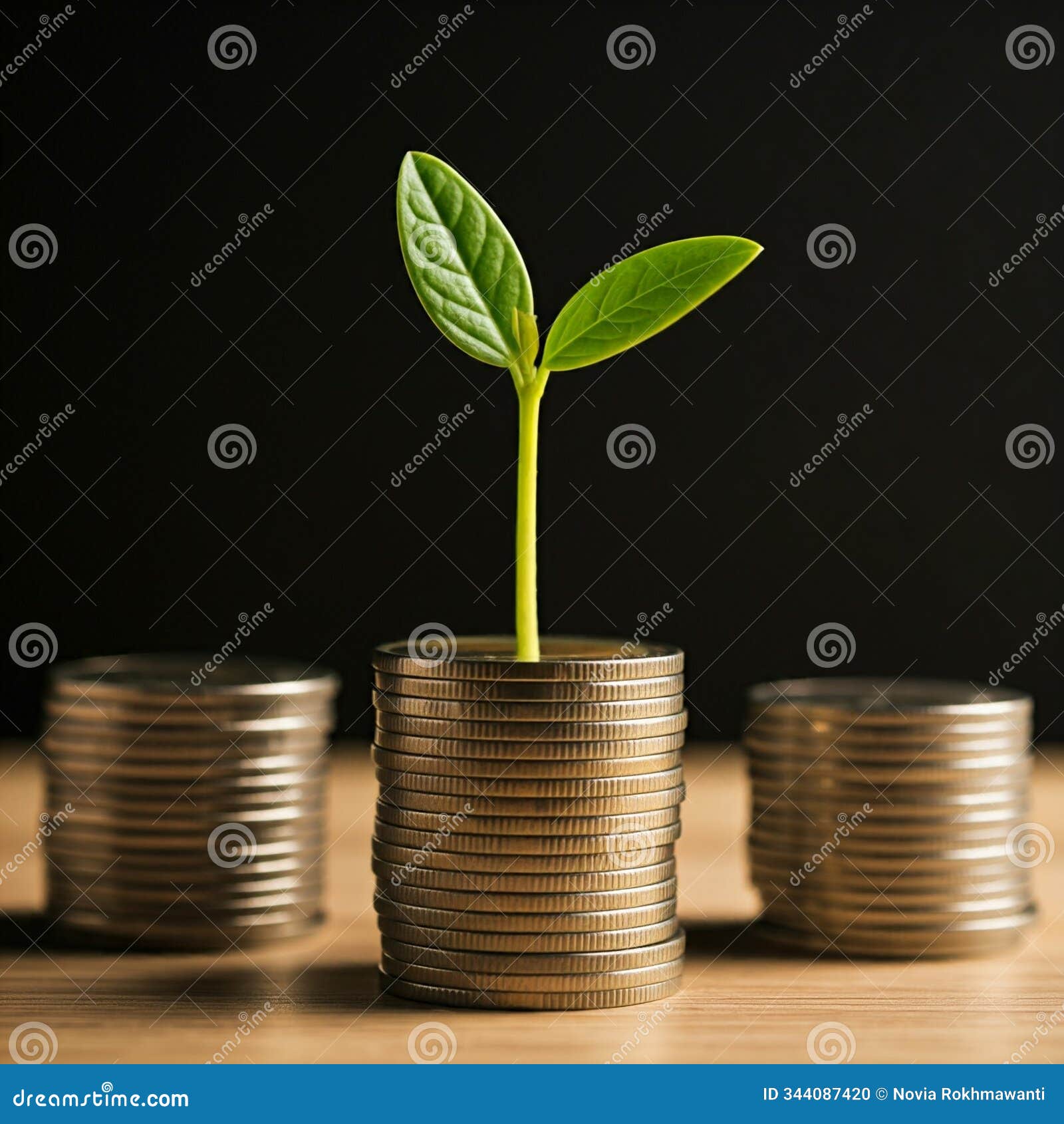 Business Growth Representation with Coins and Green Sprout Stock Photo ...