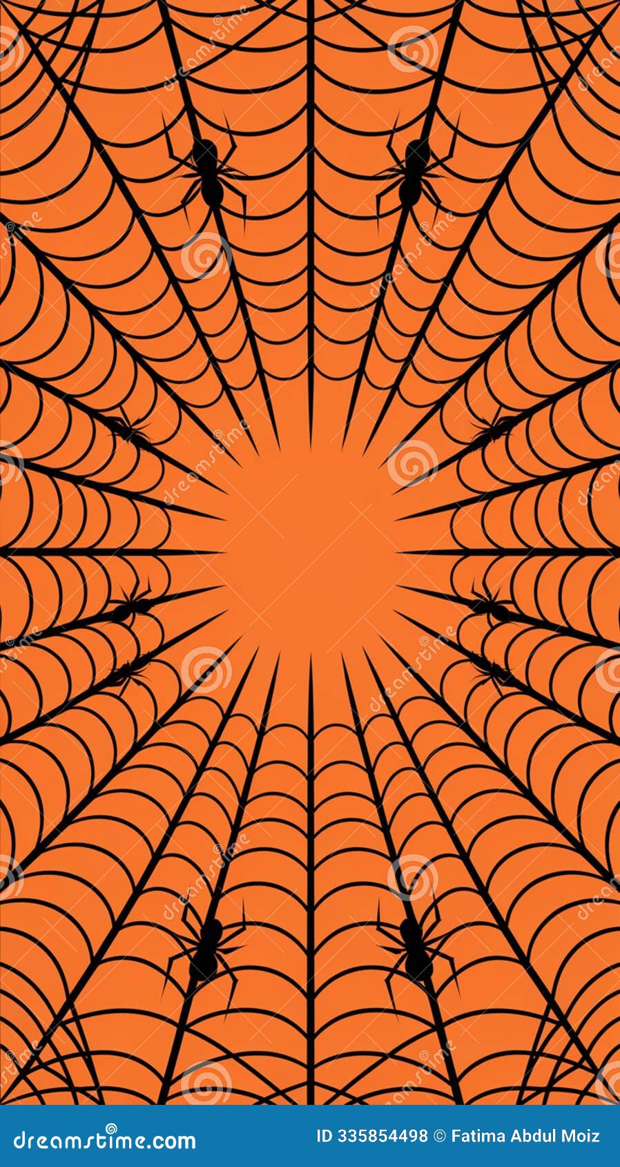 Orange Background with Intricate Spider Webs and Hanging Spiders ...