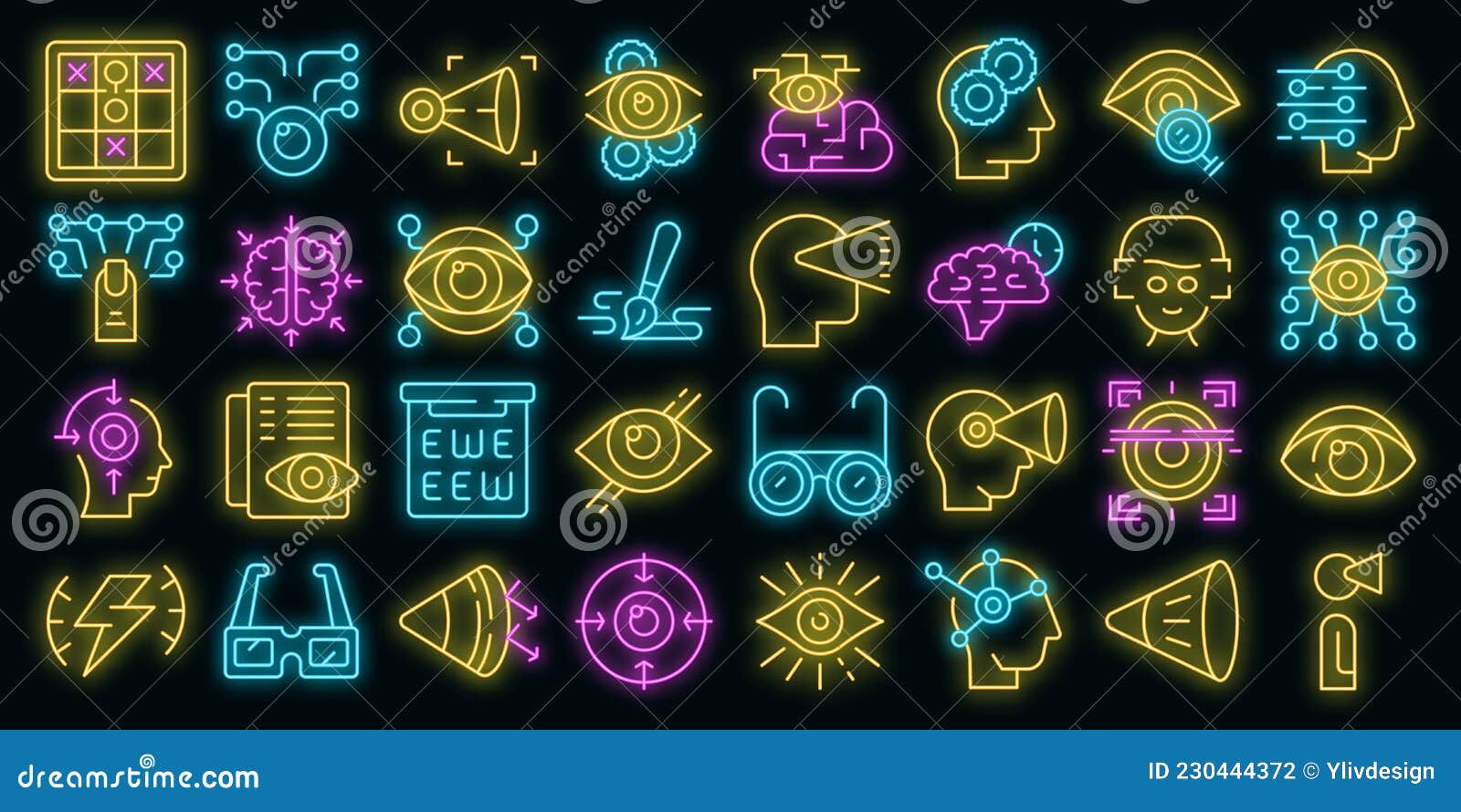 Visual Perception Icons Set Vector Neon Stock Vector - Illustration of ...
