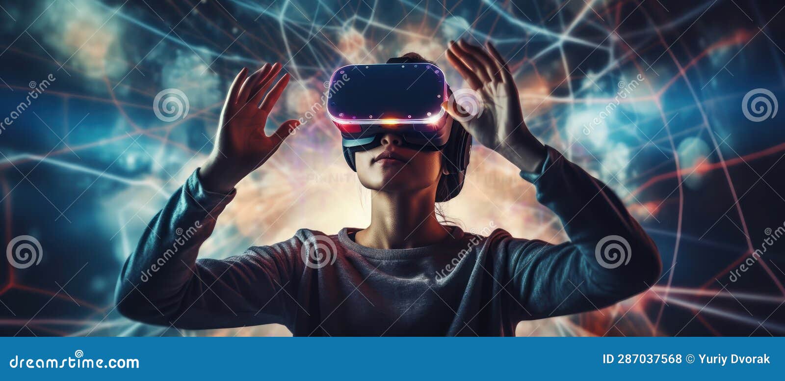 Visual Reality Concept. Young Man Using Visual Reality or VR Headset ...