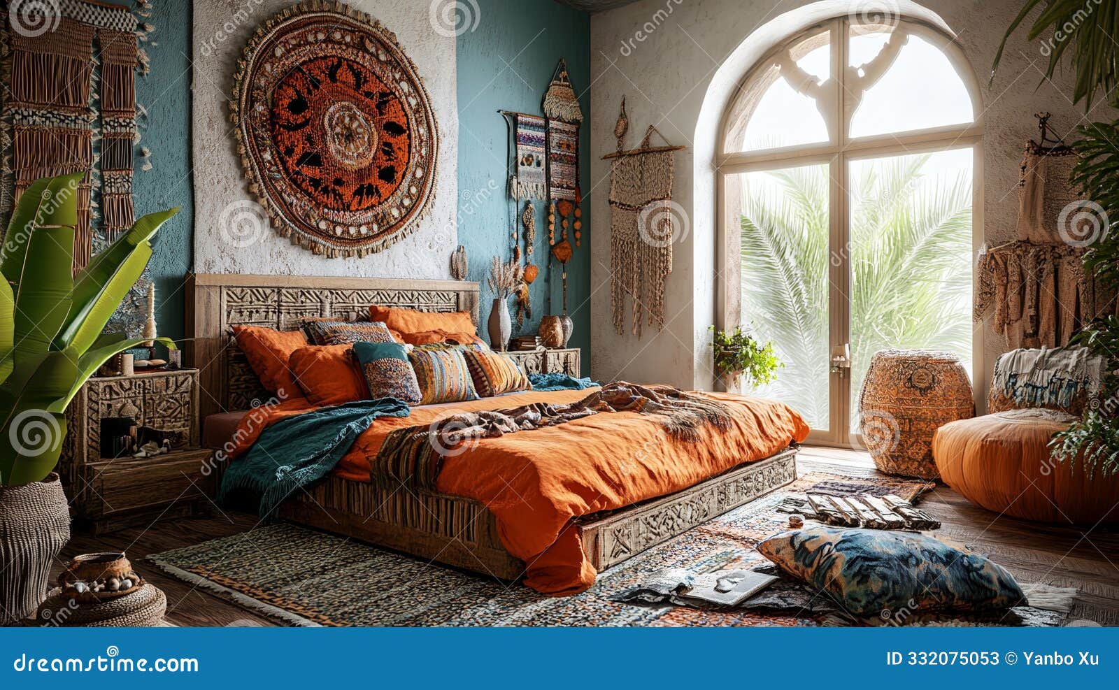 Visual Render of a Bohemian Style Bedroom in Interior Design Stock ...