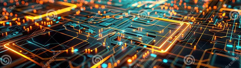 Visual Representation of AI Data Processing with Glowing Pathways and Circuit Patterns ...