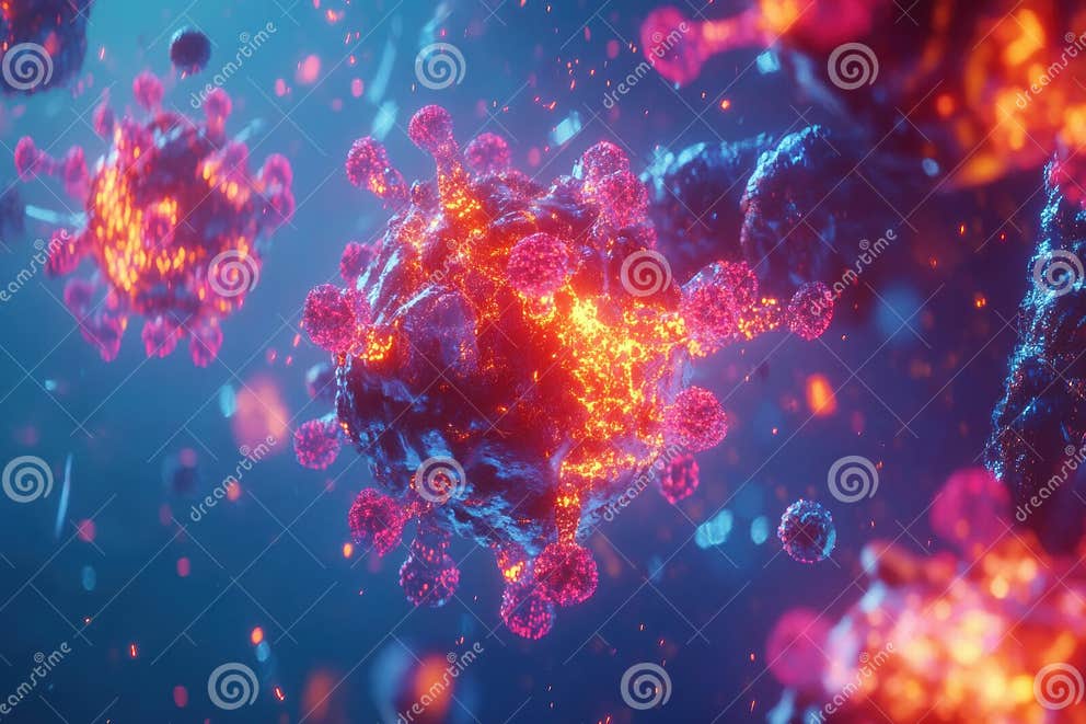 Visual Representation of Antibodies Targeting Glowing Viruses in a ...