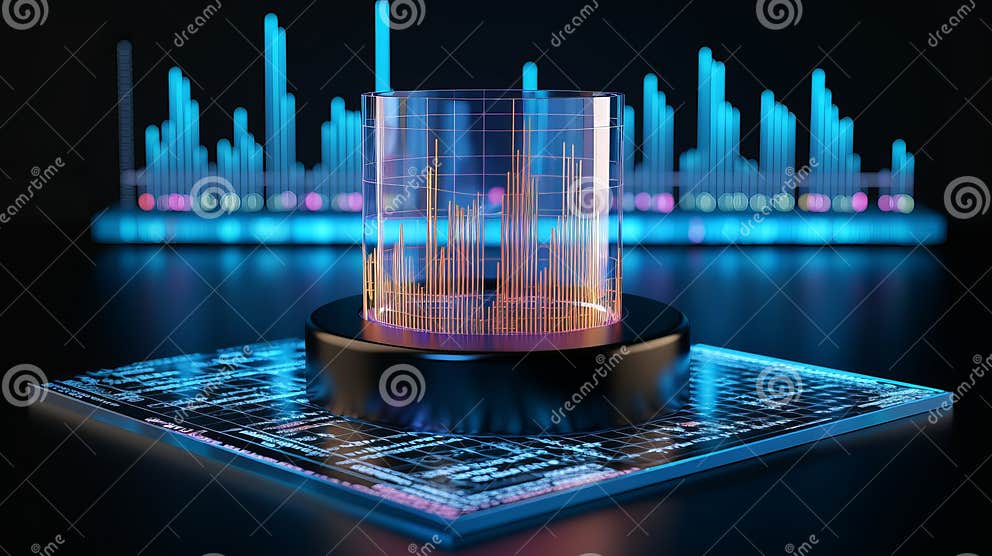 Visual Representation of Data Analysis Displayed on a Glass Cylinder in ...