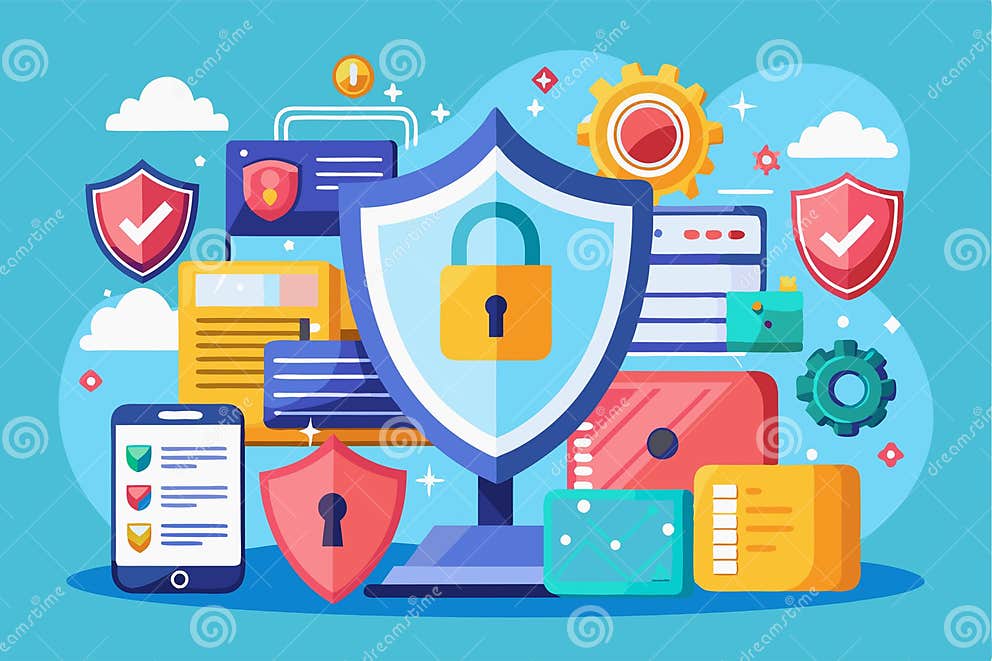 A Visual Representation of Data Protection Featuring Shields, Locks ...