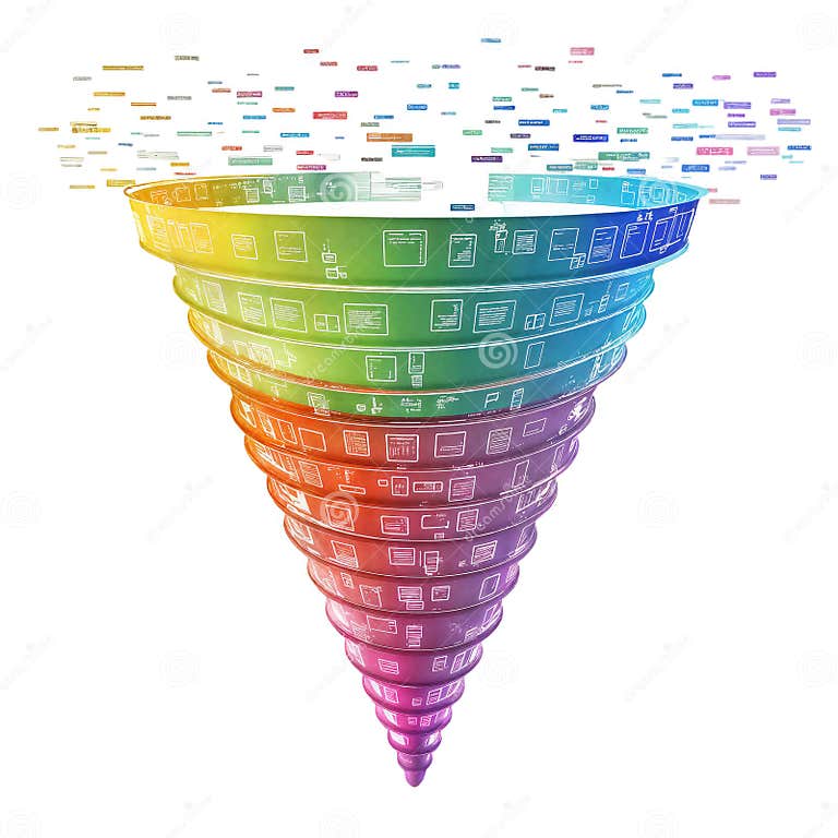 Visual Representation of Digital Data Flowing through a Colorful Funnel ...