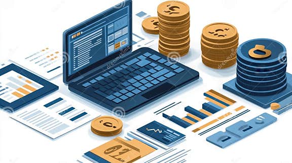 Visual Representation of Digital Financial Analytics with a Laptop and ...