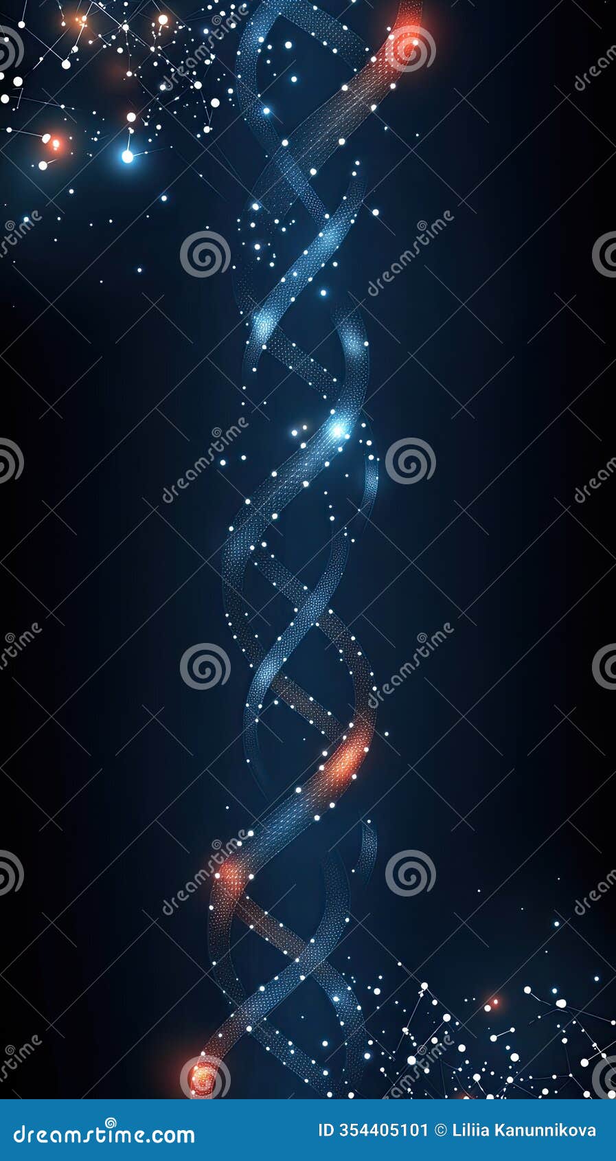 Visual Representation of DNA Helix with Luminous Effects on a Dark Blue ...