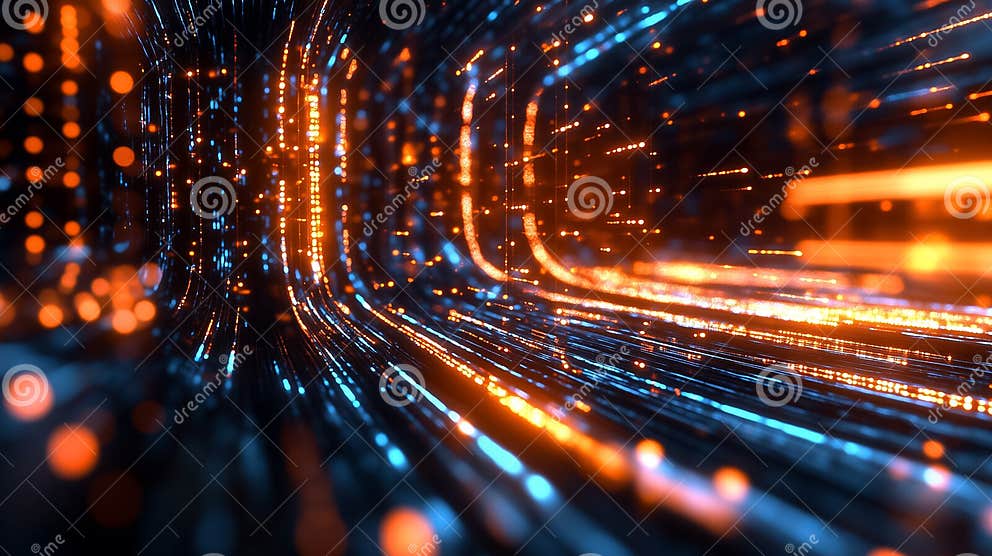 A Visual Representation of Flowing Data Streams in Glowing Orange and ...