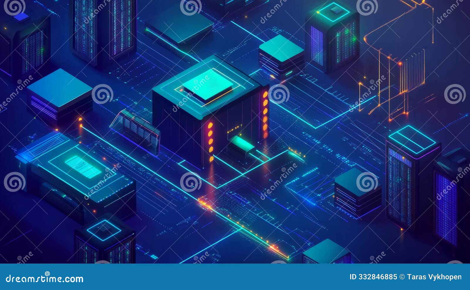Visual Representation of a Futuristic Data Center with Neon Lights and ...