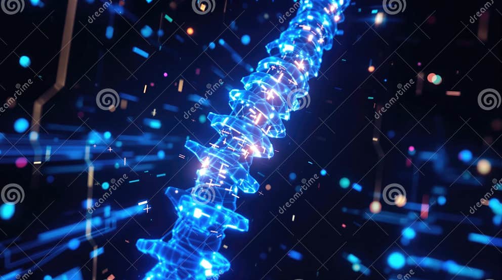 Visual Representation of a Glowing Blue Spine with Digital Particles in ...