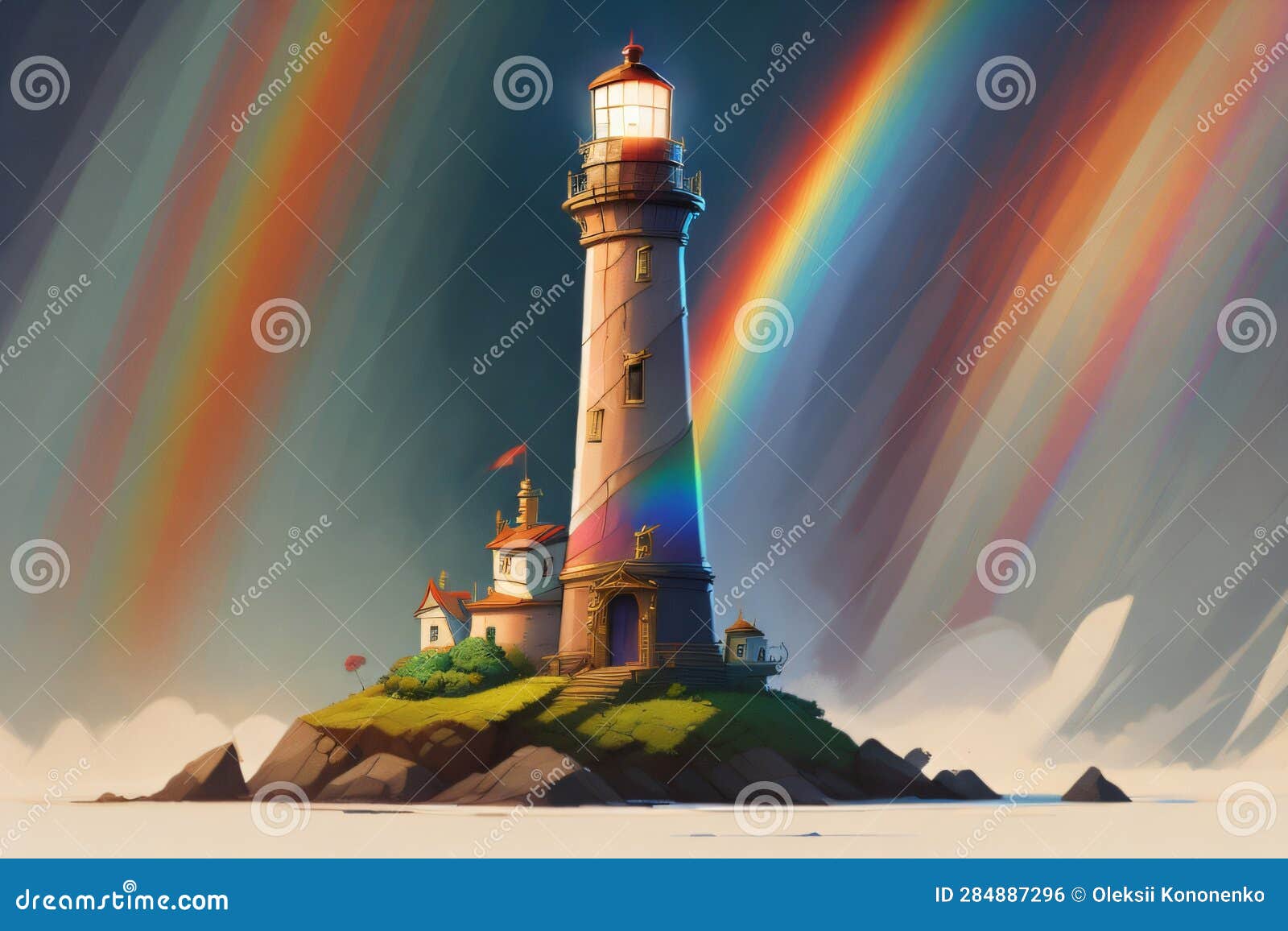 Visual Representation of a Lighthouse Projecting Colorful Lights ...